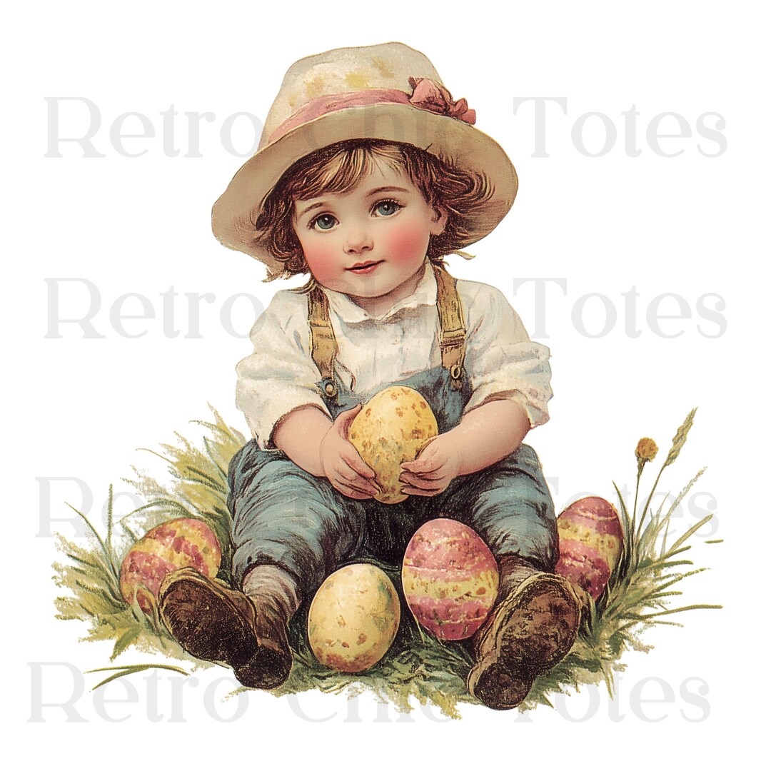 Vintage Easter Boy PNG, Retro Child With Eggs Clipart, Shabby Chic ...