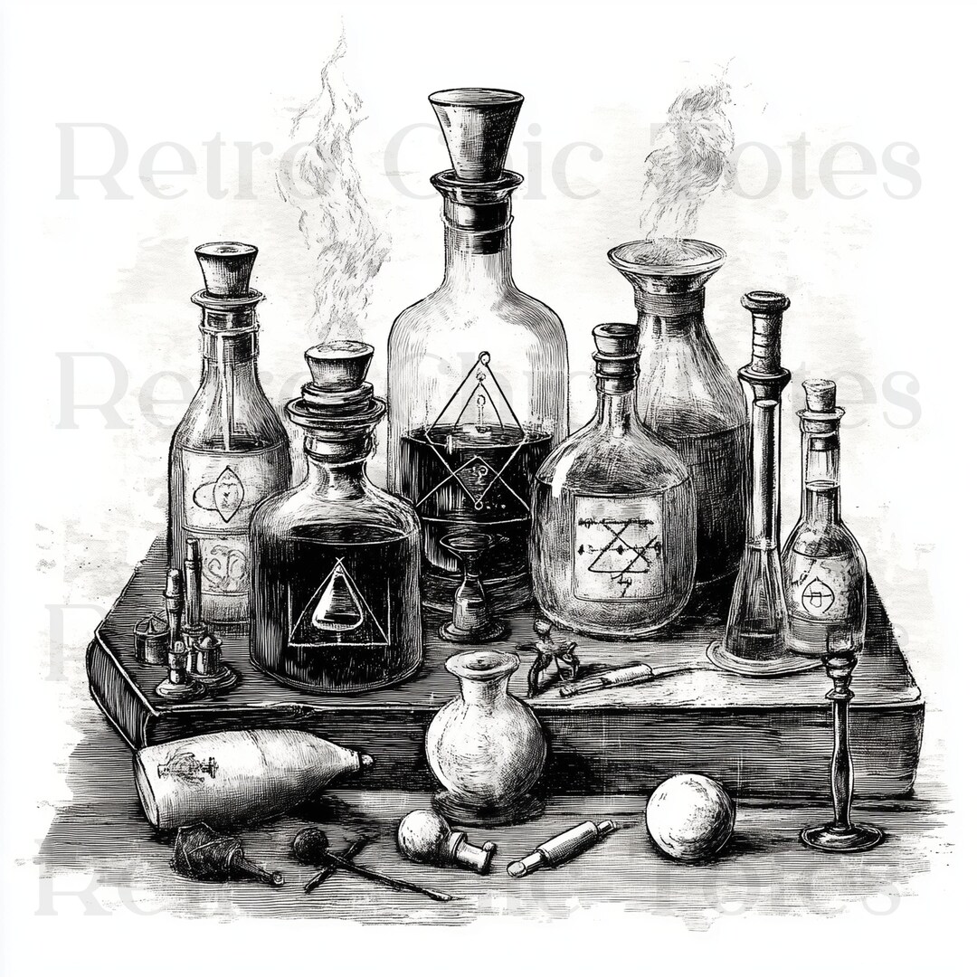 Alchemy Bottles PNG, Vintage Occult Clipart, Mystic Laboratory ...