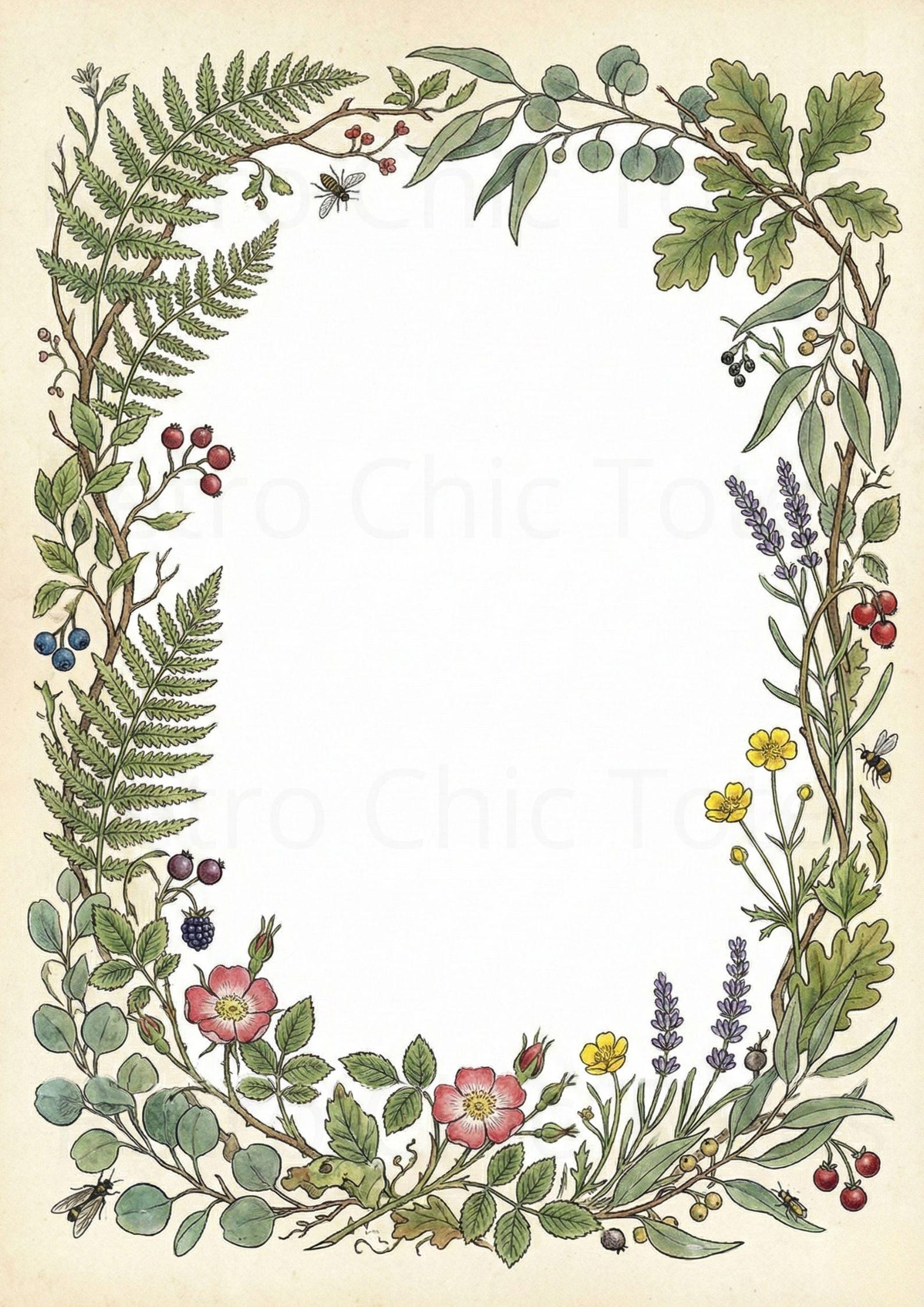 Botanical A4 Printable Writing Paper | Wildflower Nature Border PDF ...