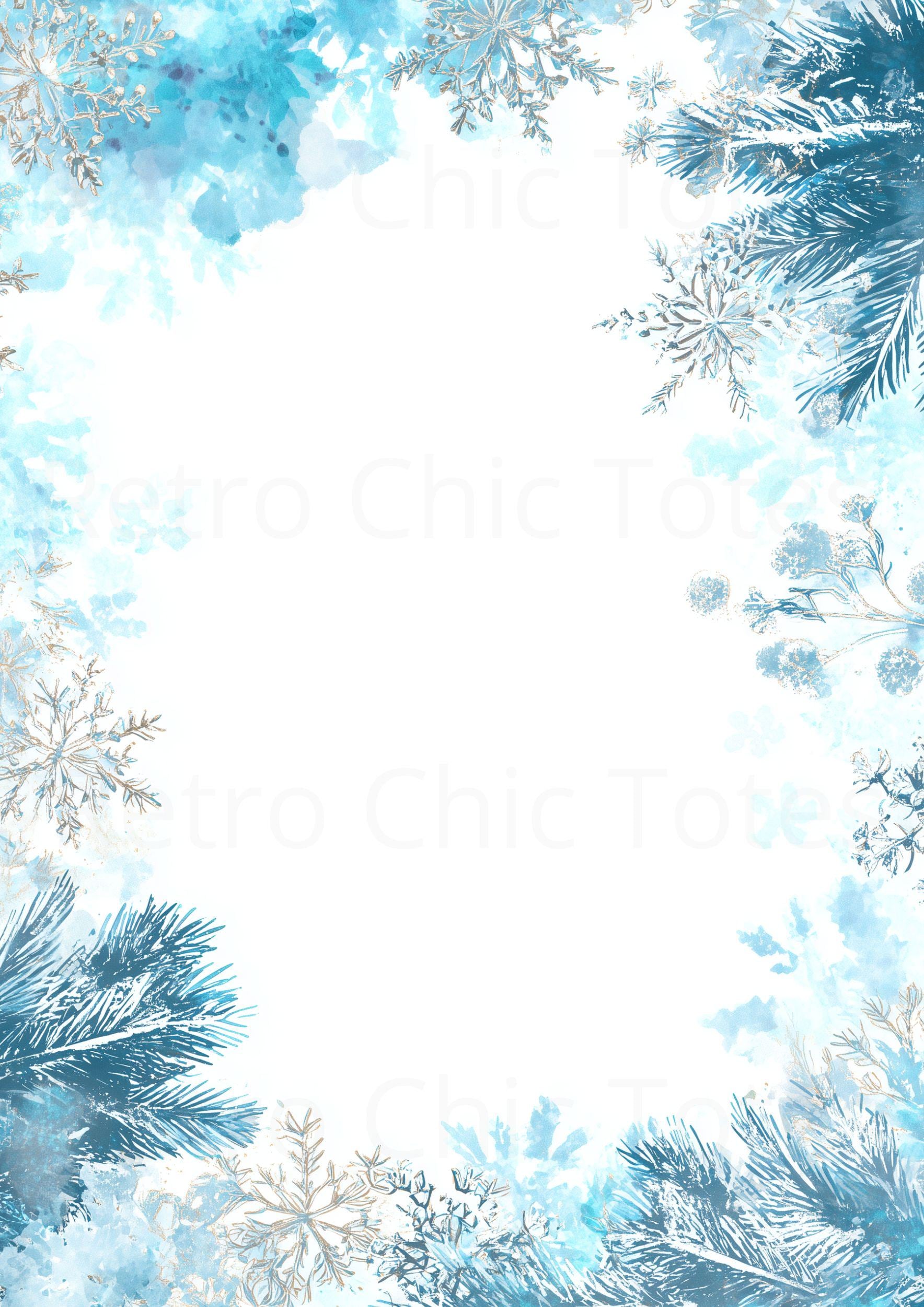 A4 Winter Snowflake Border Printable, Blue Pine Letterhead Template ...