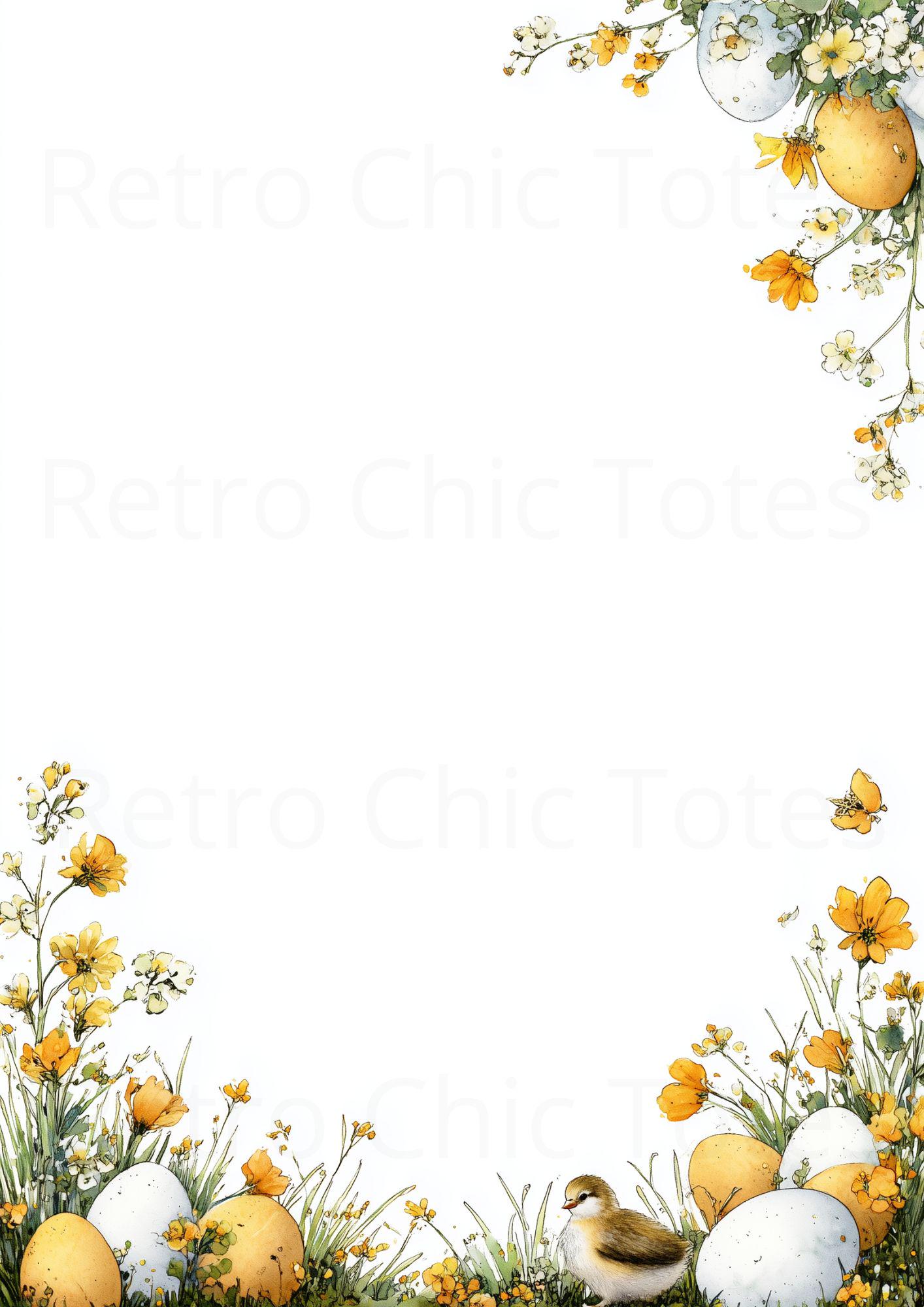 Easter A4 Printable Writing Paper PDF Watercolor Eggs Yellow Floral ...