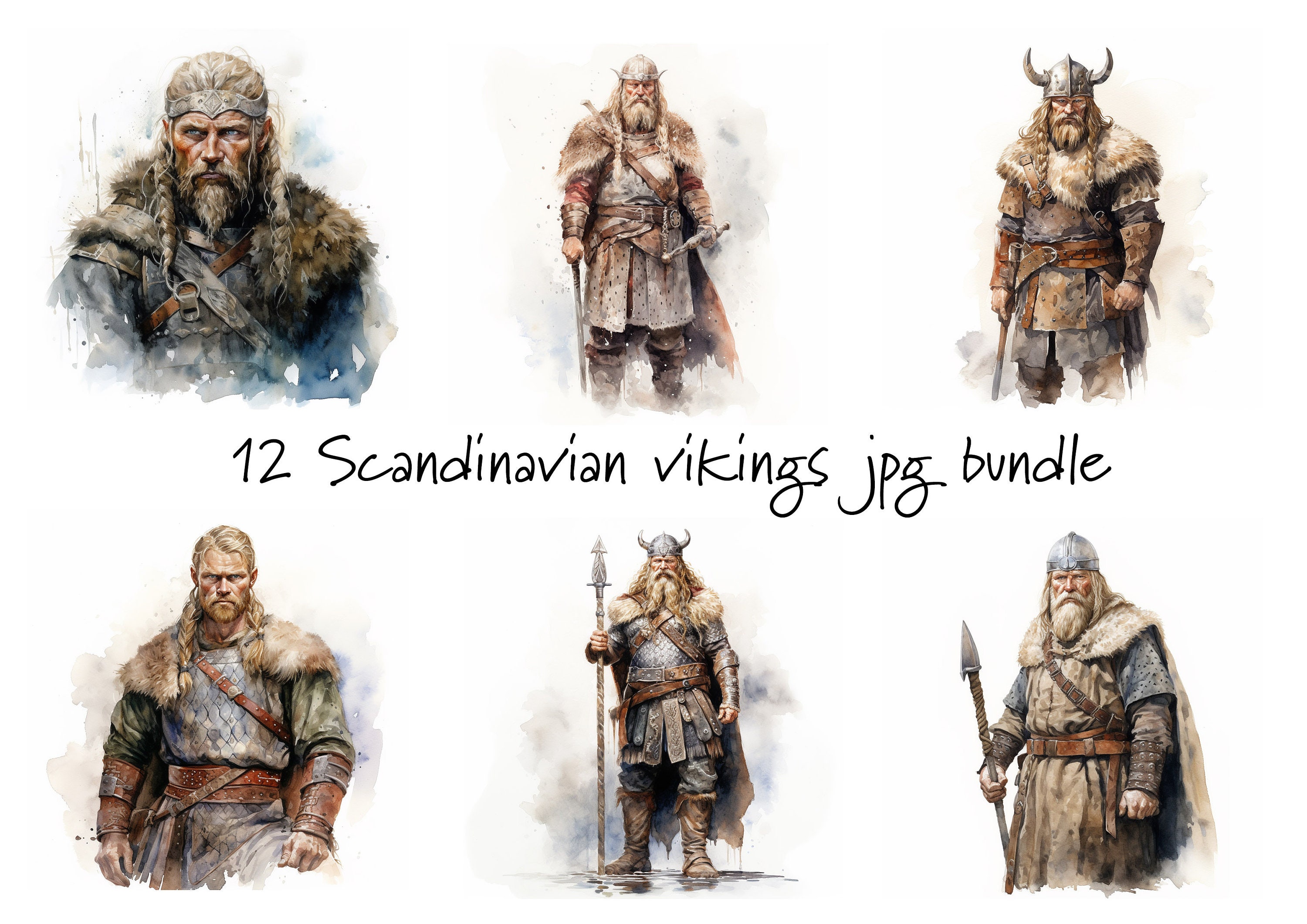 12 Scandinavian Vikings Clipart Bundle, Watercolor Viking Bundle ...