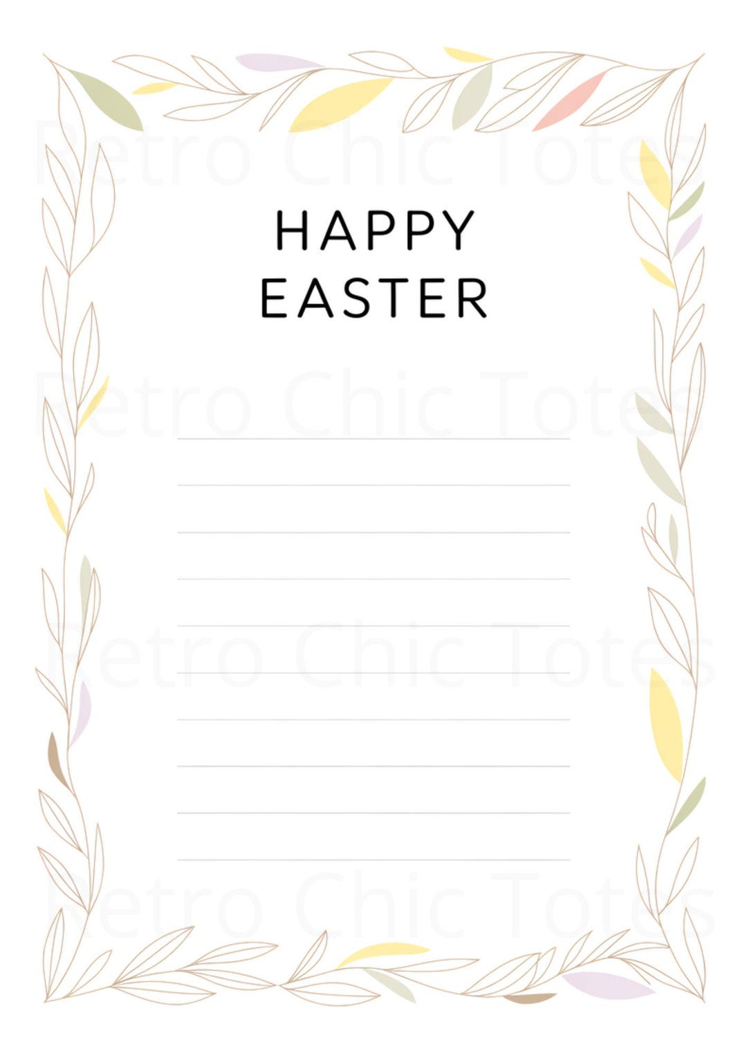Happy Easter Printable A4 PDF Minimal Floral Lined Letter Sheet Spring ...