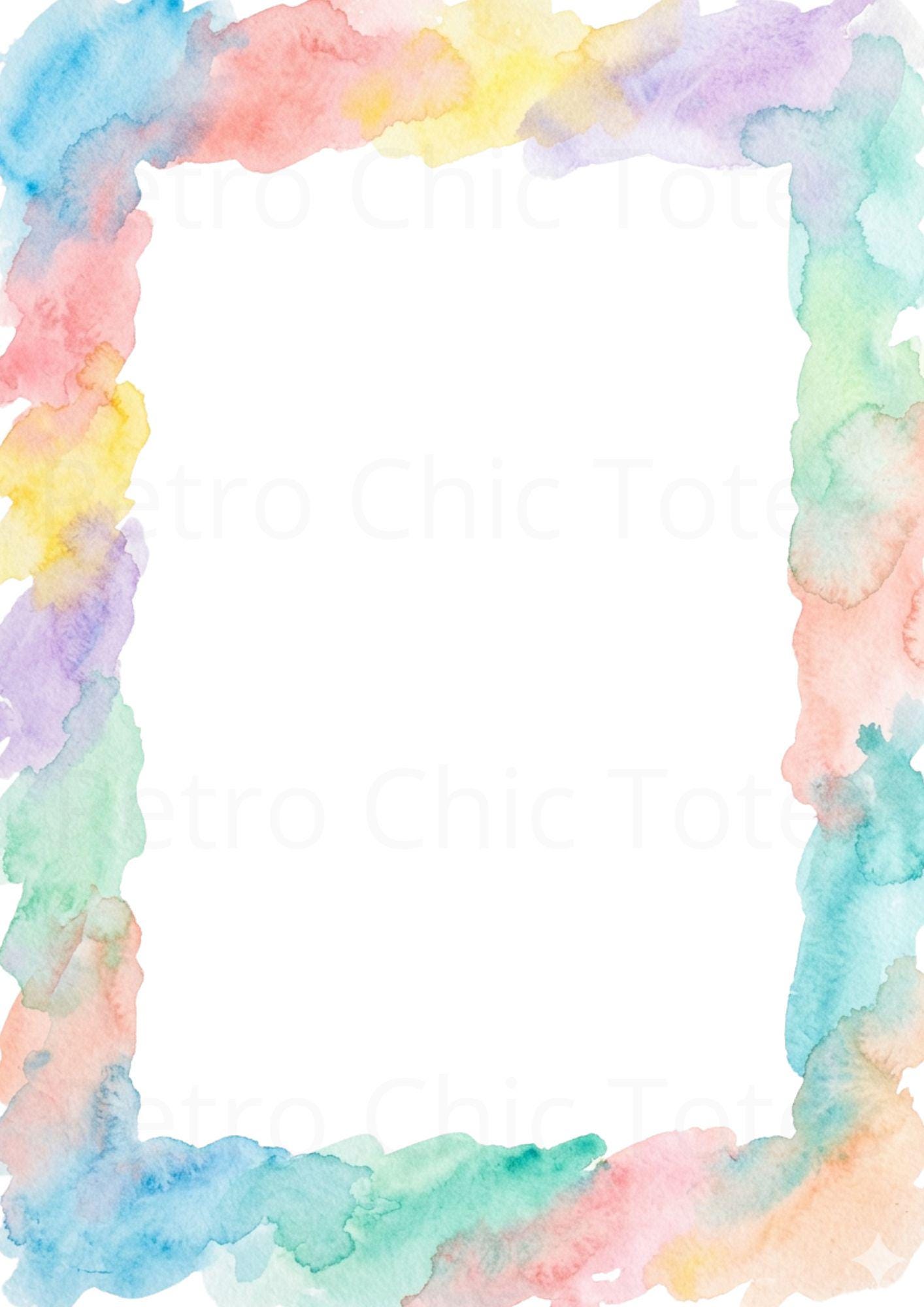 Watercolor Abstract Border A4 Printable, Rainbow Wash Frame, Colorful ...