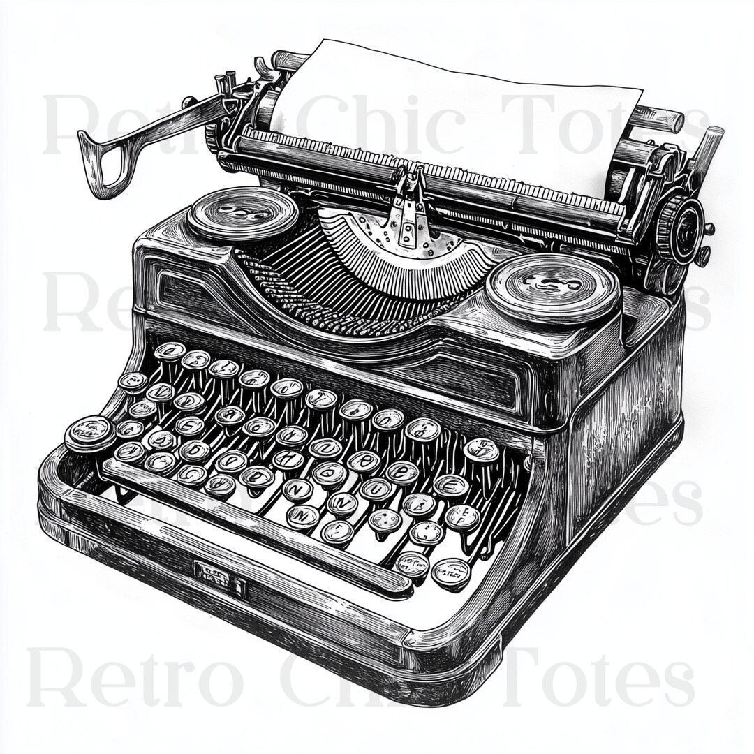 Vintage Typewriter Illustration PNG, Hand Drawn Retro Writing Machine ...
