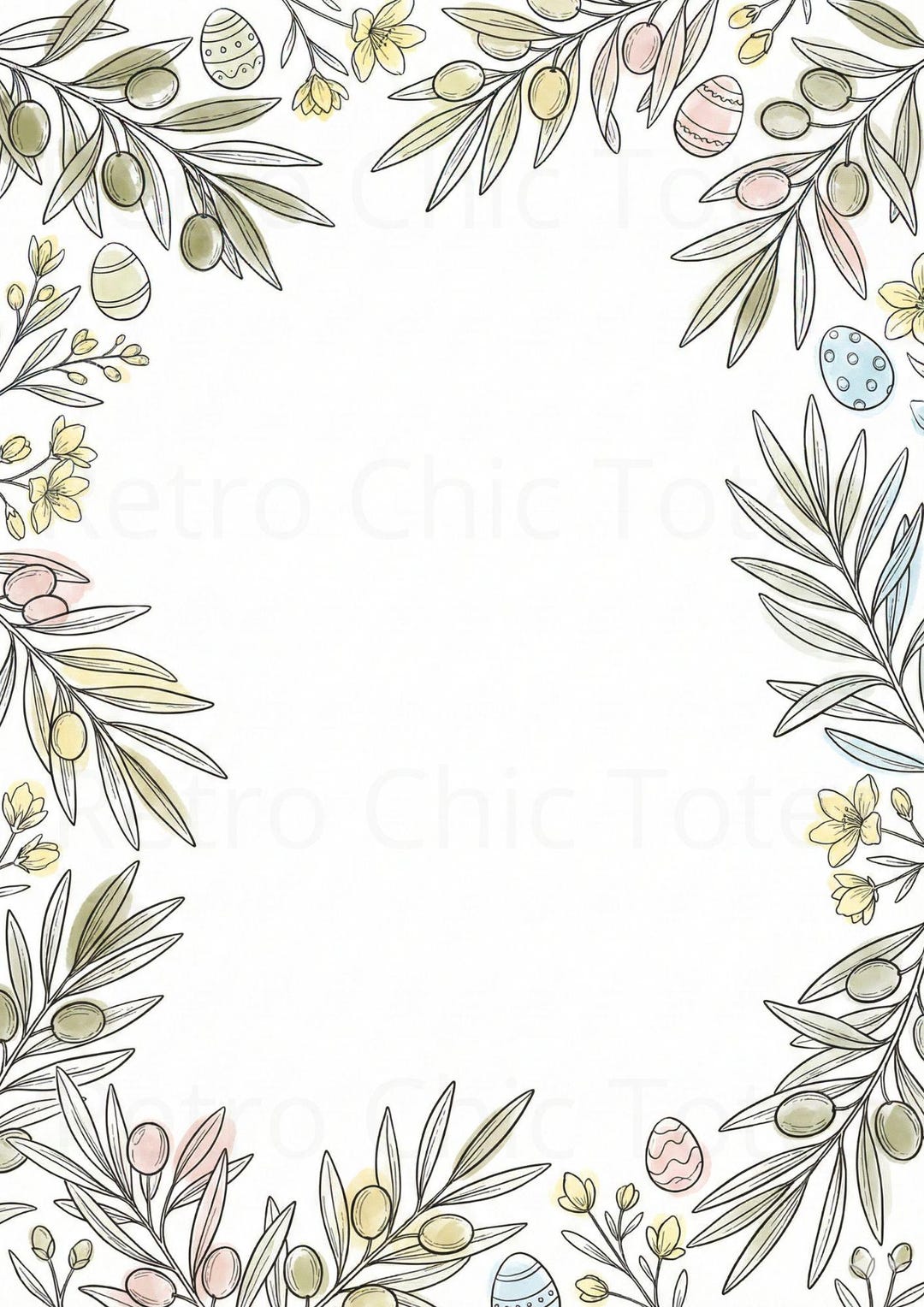 Easter A4 Printable Writing Paper PDF Olive Branch Egg Border Spring ...