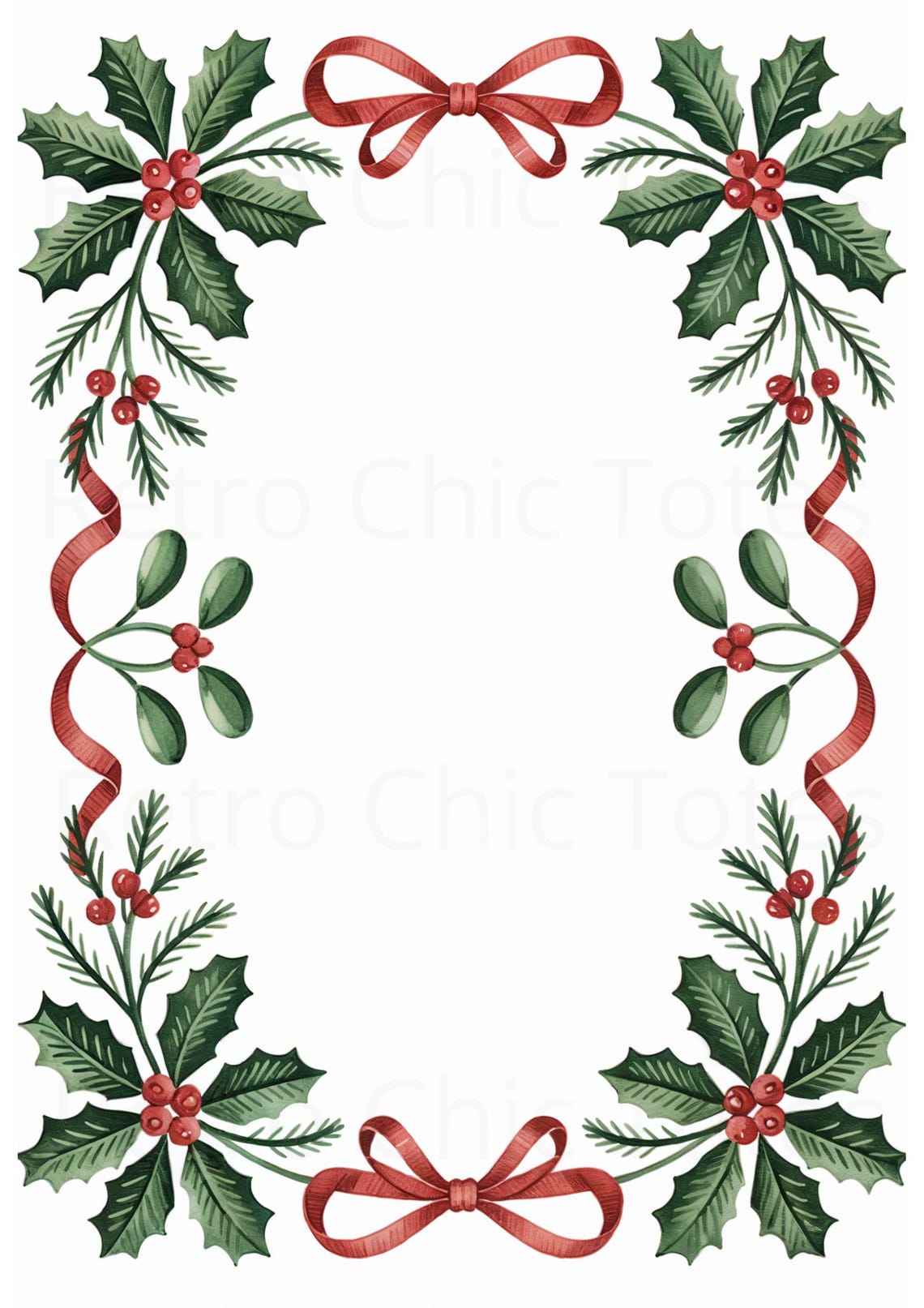 Printable A4 Christmas Holly Border | Vintage Red Green Stationery PDF ...