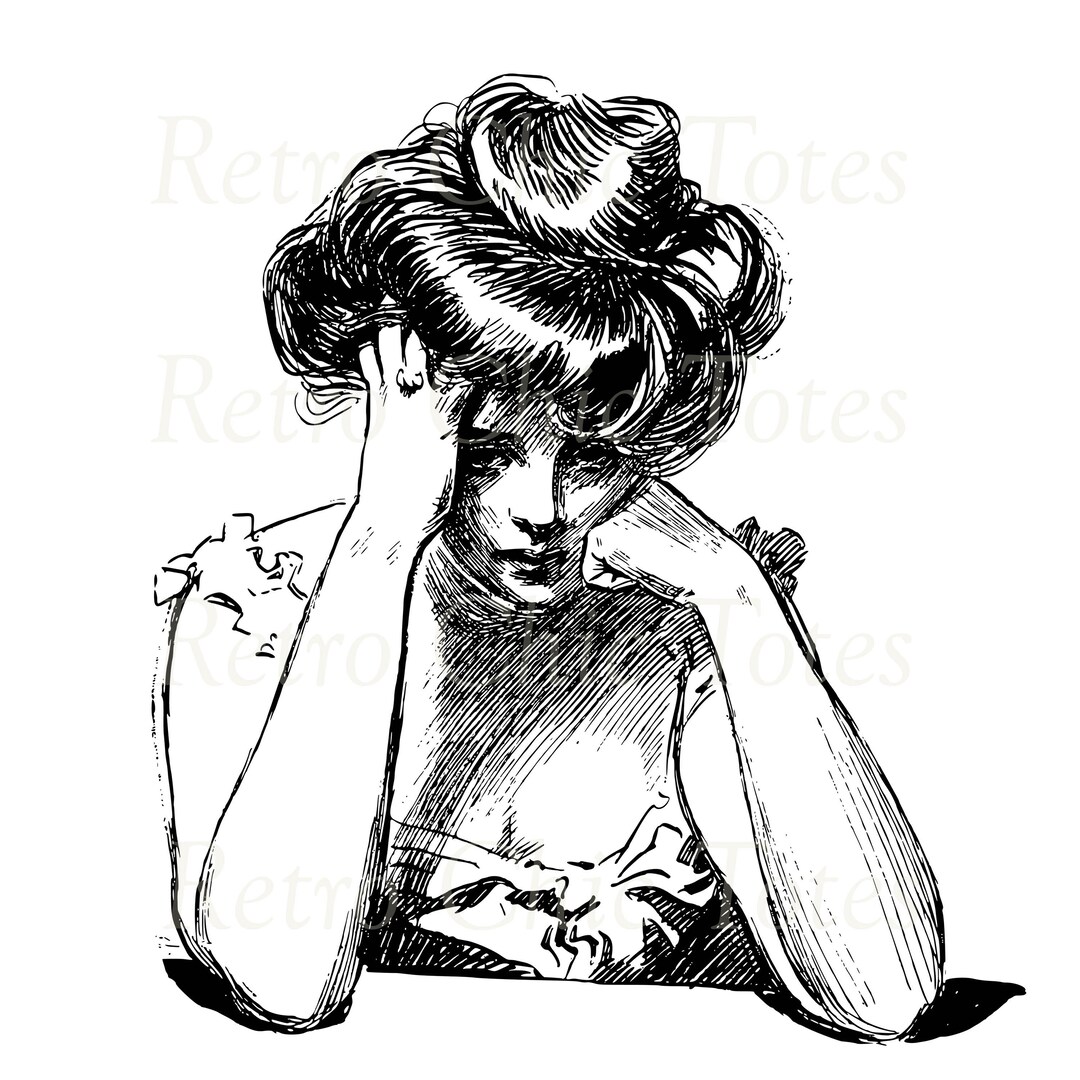 Vintage Sad Woman Illustration – Digital Download PNG – Antique ...
