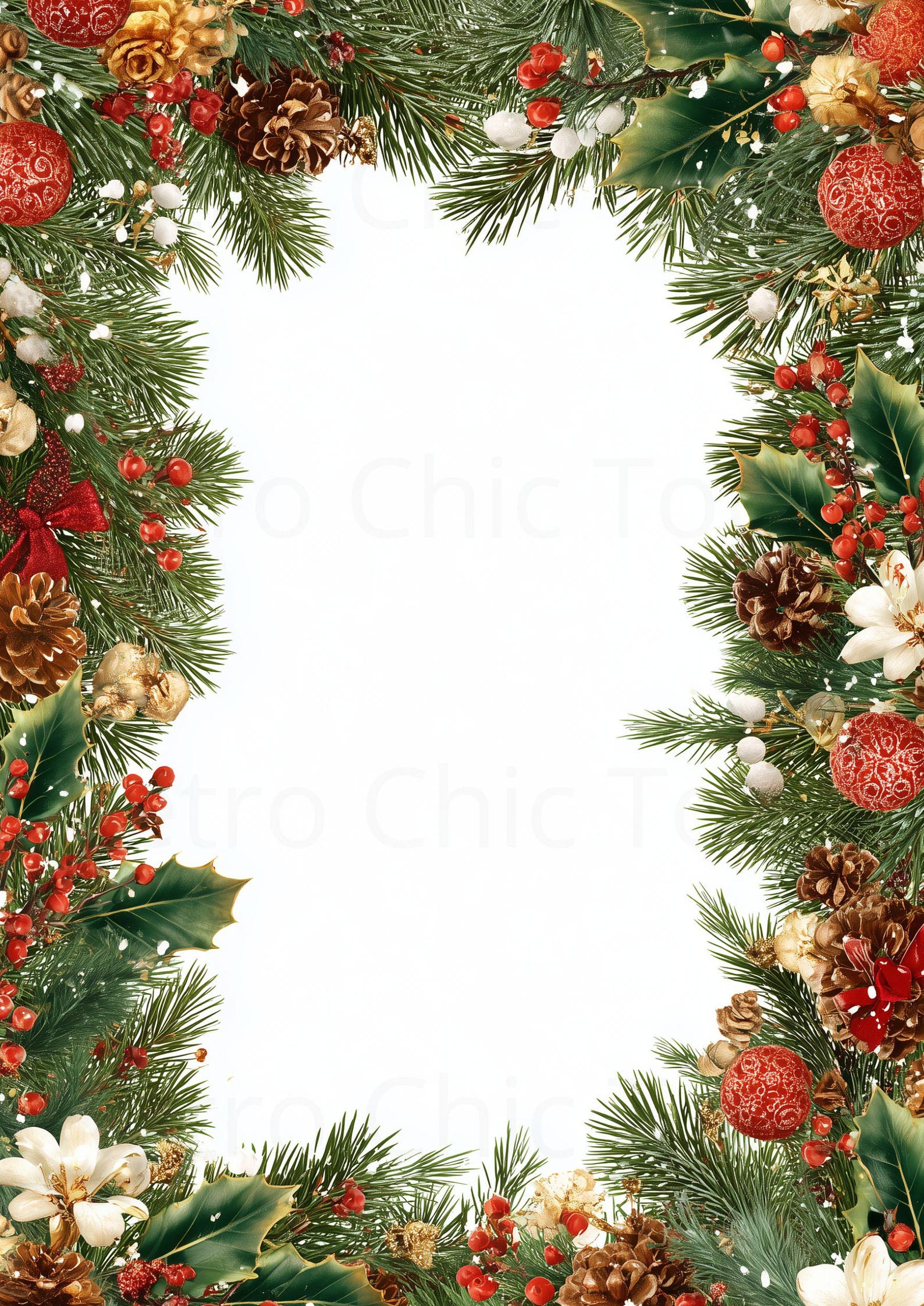 A4 Pine Garland Christmas Letterhead PDF | Printable Holiday Stationery ...