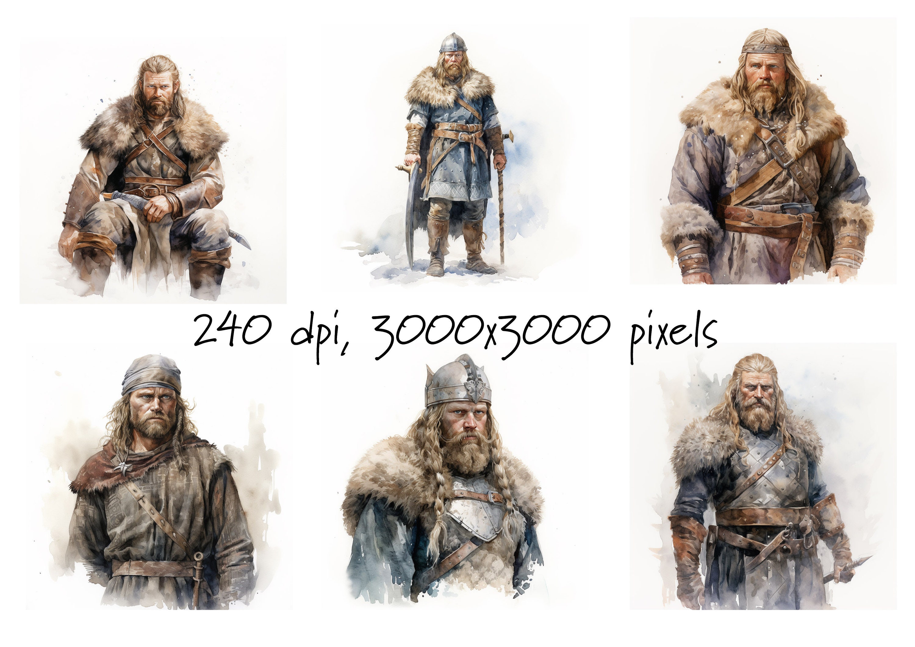 12 Scandinavian Vikings Clipart Bundle, Watercolor Viking Bundle ...