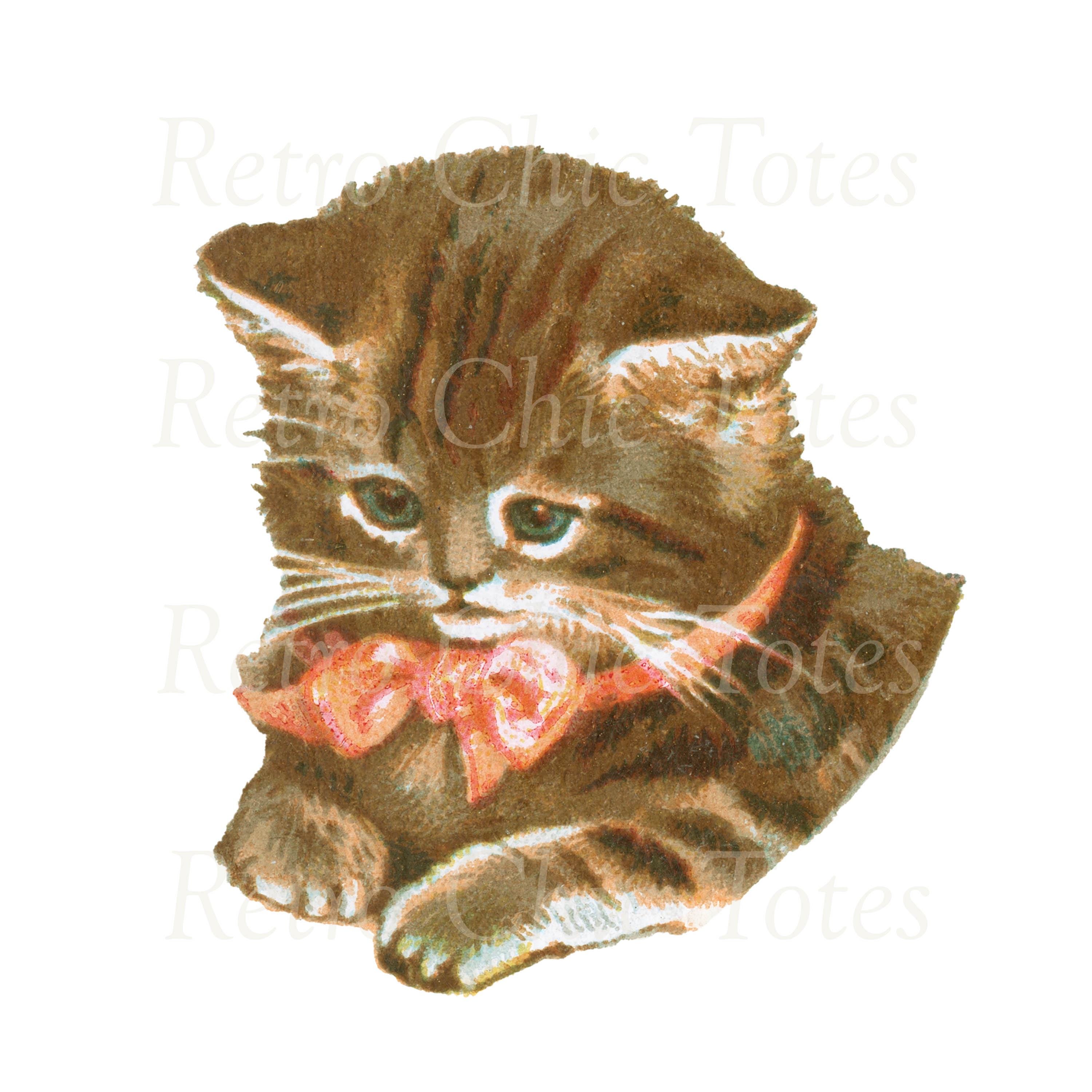 Vintage Kitten Illustration, Adorable Cat Art Print, Nostalgic ...