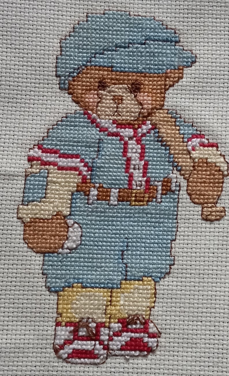 Cherished Teddie Counted Cross Stitch Baseball Player 5" X 7" - Etsy