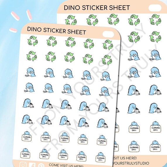 D15-Dino Recycling stickers cleaning planner stickers | Etsy