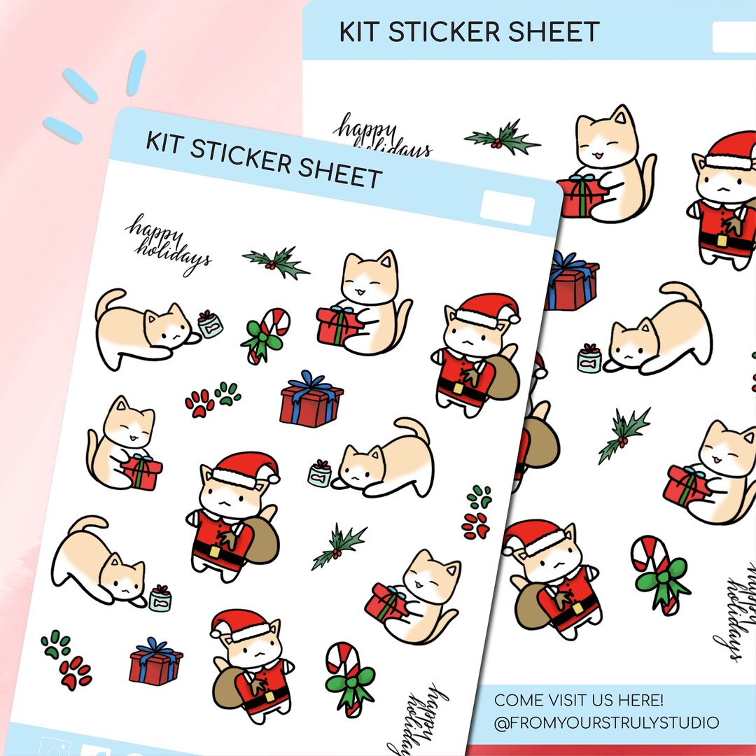 K27-christmas Cat Stickers, Cute Cat Stickers, Holiday Stickers, Cat ...