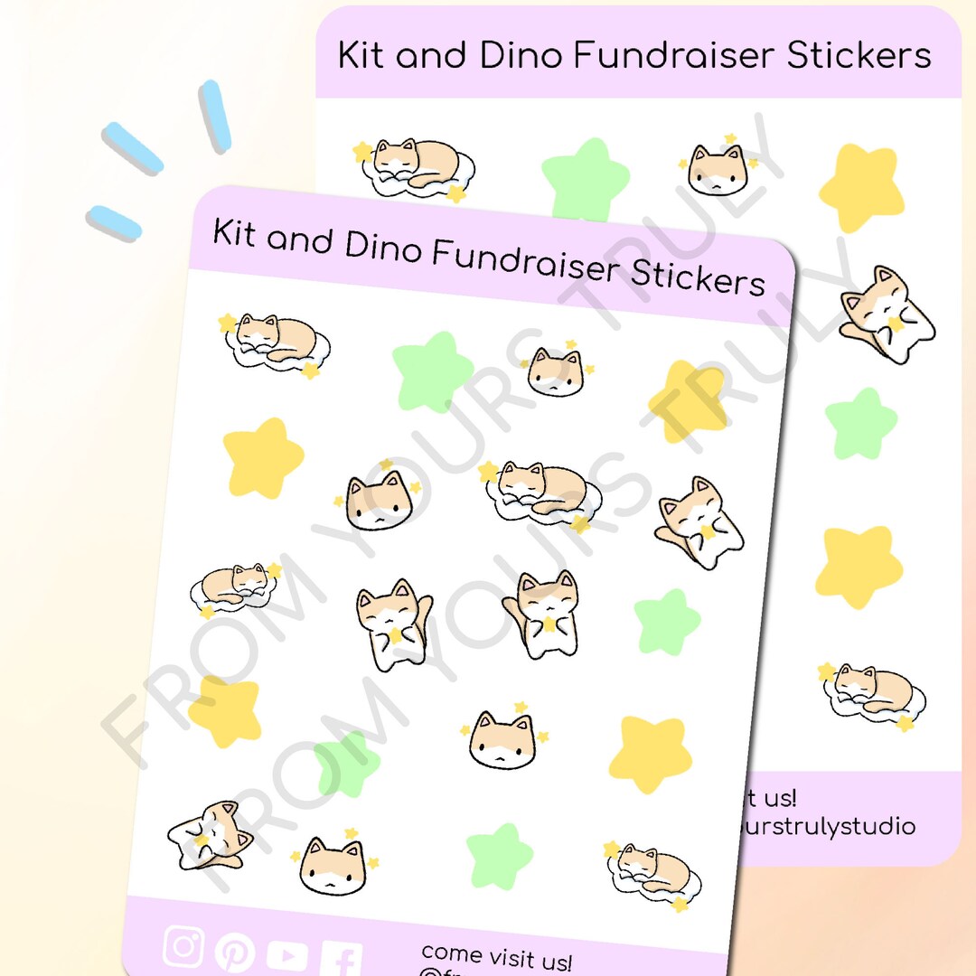 C2 - Kit Star Stickers, Cute Plannner Stickers, Kit and Dino, Kawaii ...