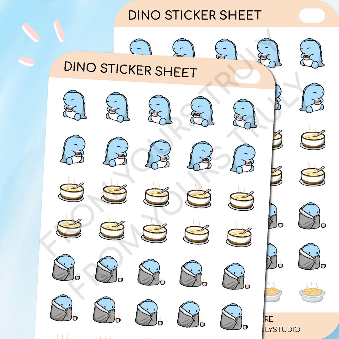 D30-dino Chilling Stickers, Cute Dino Stickers, Kit and Dino, Cute ...