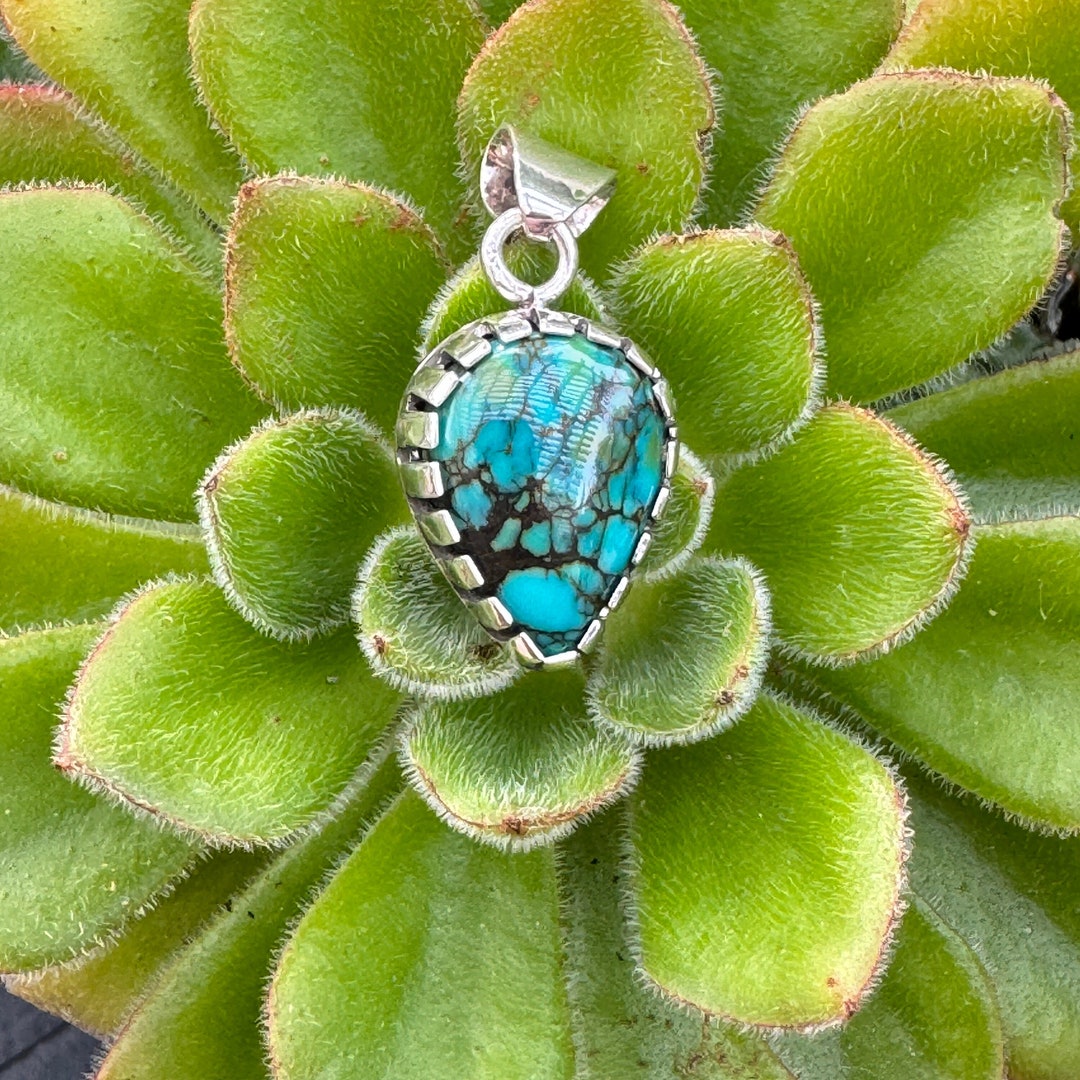 Turquoise Pendent, Qingo Turquoise, Tear Drop Pendent, Sterling Silver ...