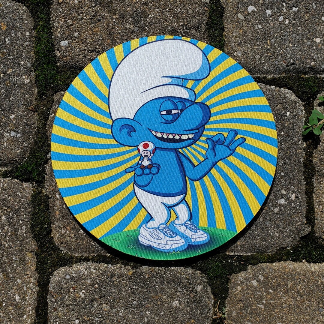 Trippy Smurf Toadstool 7.5 Wide Thick 420 Mat Pad Coaster 710 Cult ...