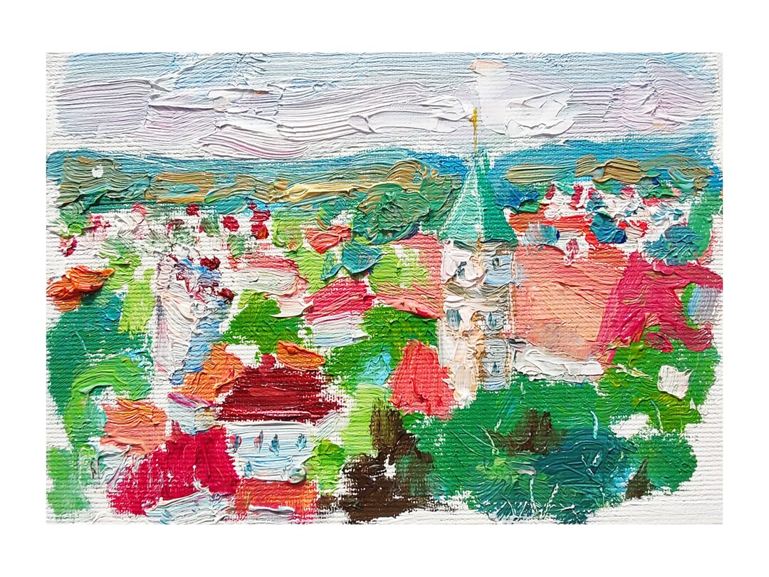 Red Roofs Oil Painting Original 13 X 18 Cm 5 By7 Ravensburg City Wall ...