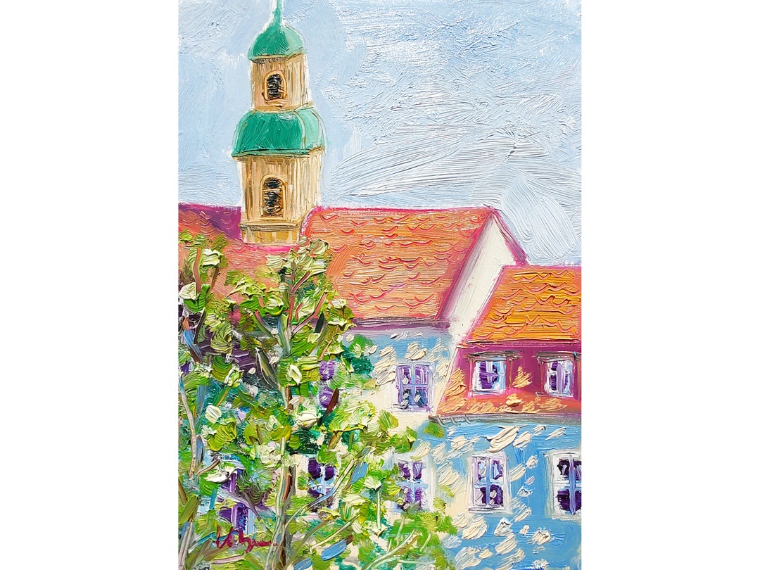 Old Town Oil Painting Original Artwork Ravensburg Cityscape Painting ...