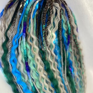 Mermaid Curly Set of Dreads, Dreadlock Extension, Blue Wavy Hair, Green ...