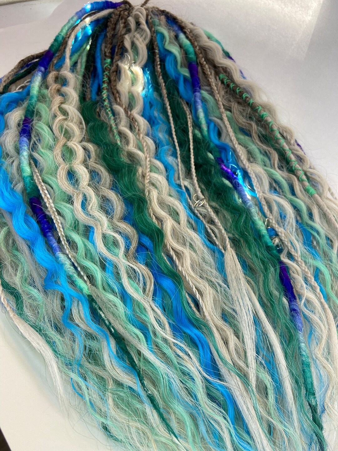 Mermaid Curly Set of Dreads, Dreadlock Extension, Blue Wavy Hair, Green ...