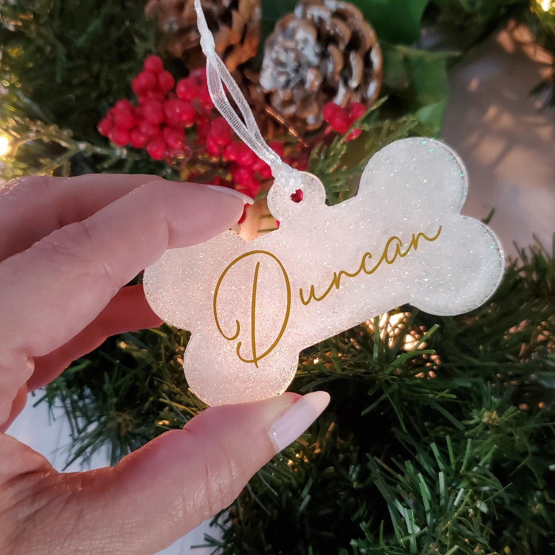 Personalized Glitter Bone Dog Ornament, Customizable Pet Keepsake ...