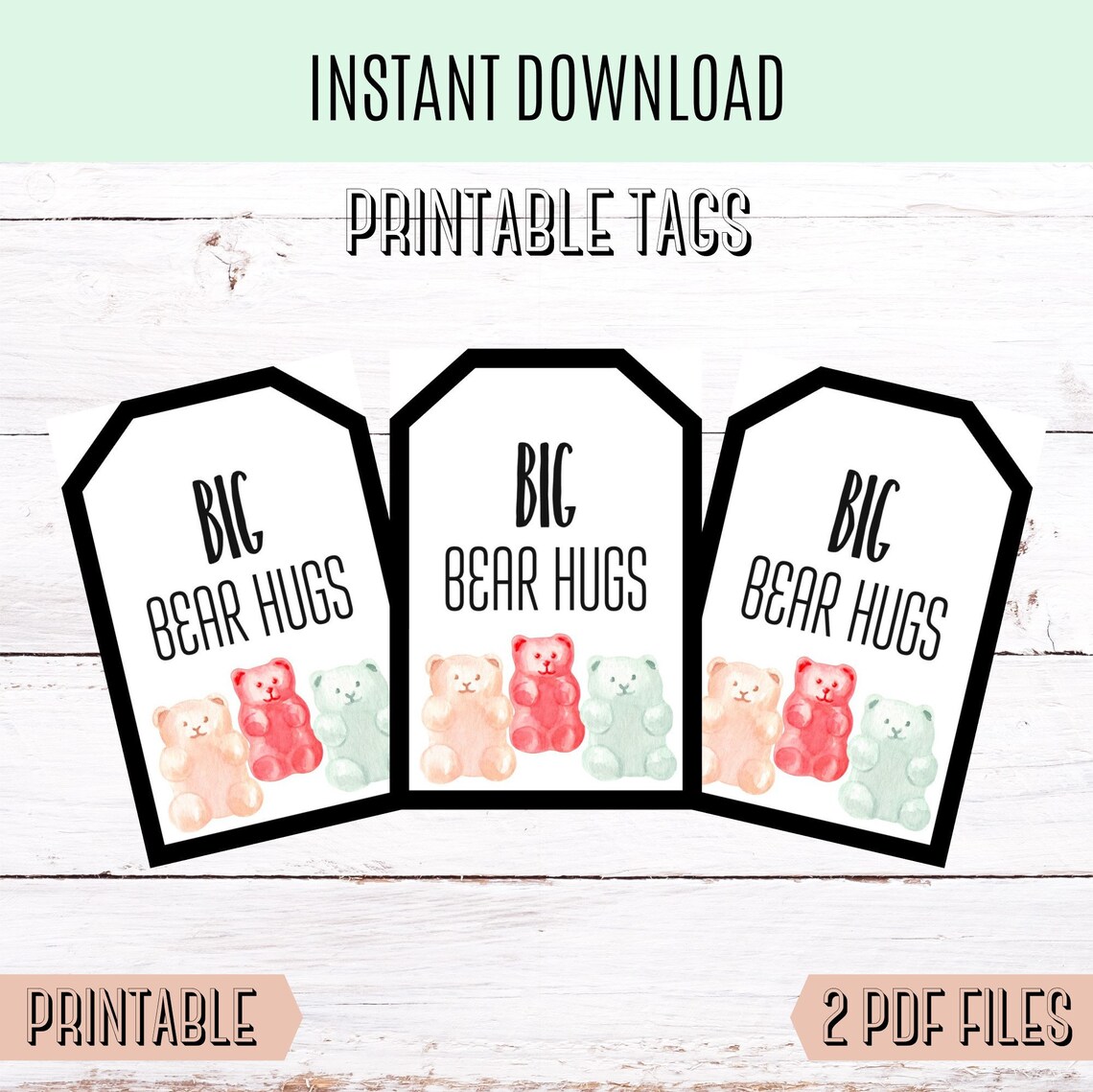 Gummy Bear Valentine's Day Printable Tags Big Hugs - Etsy