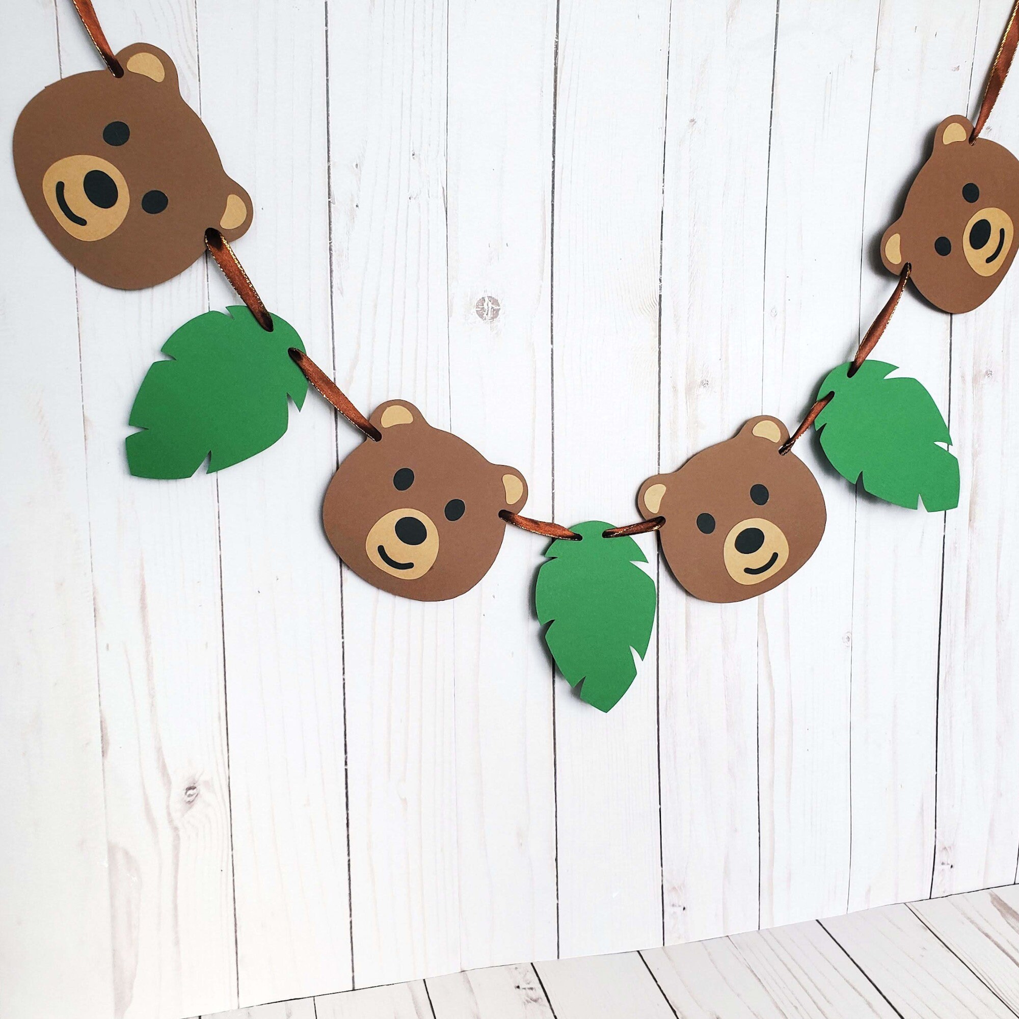 Bear Garland Wild One Animal Banner Green Leaf Banner Wild - Etsy