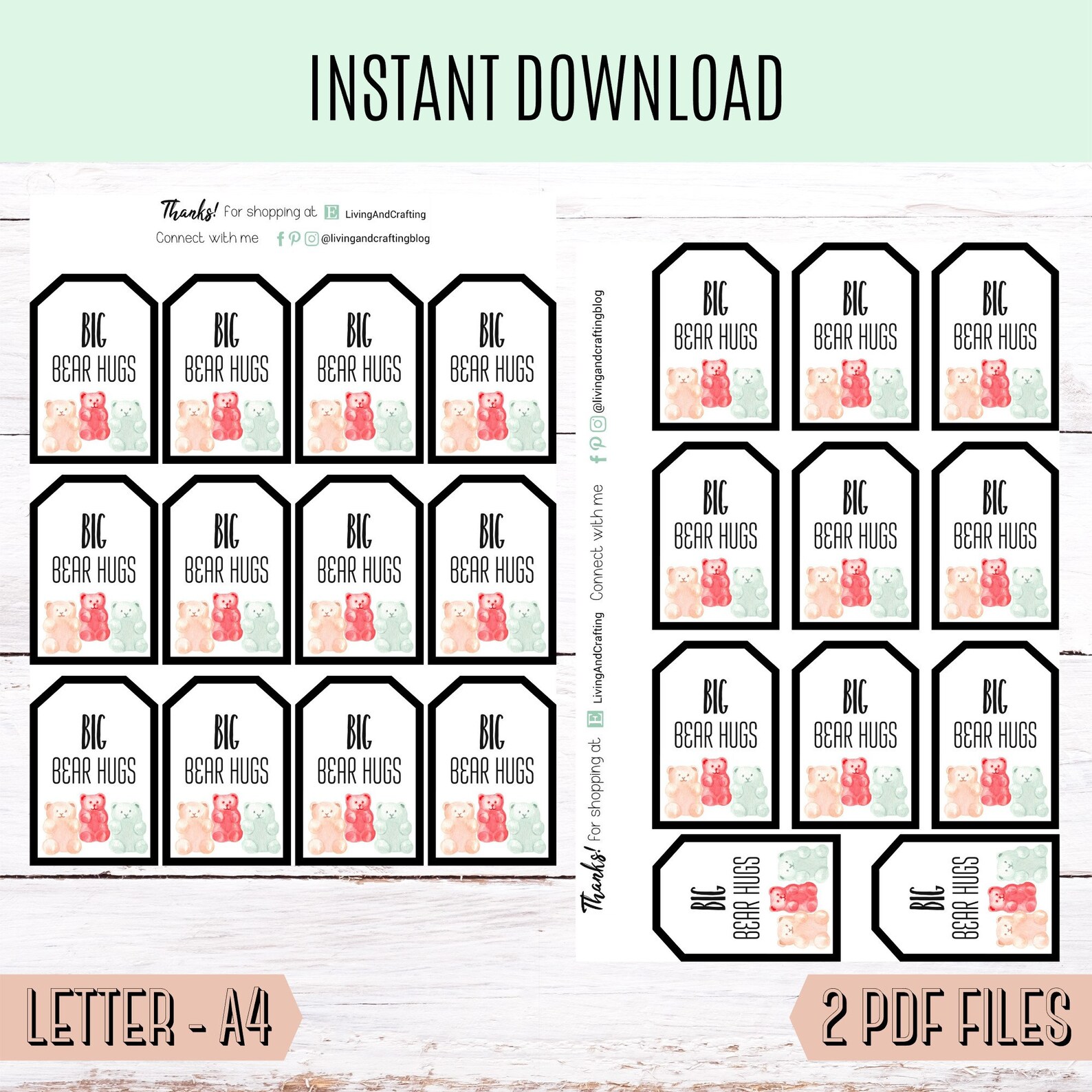 Gummy Bear Valentine's Day Printable Tags Big Hugs - Etsy