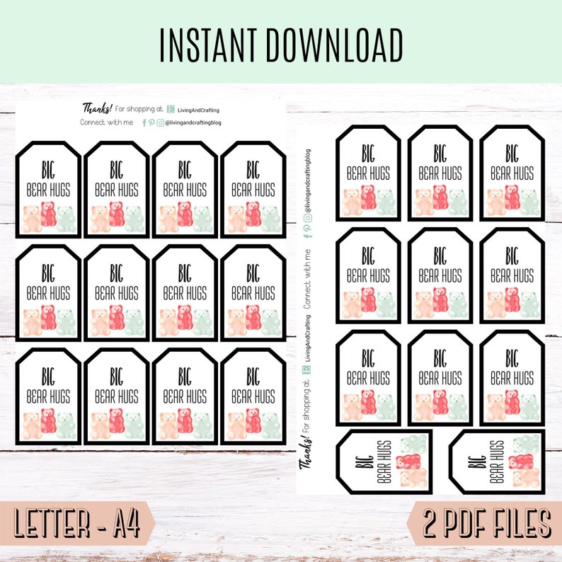 Gummy Bear Valentine's Day Printable Tags, Big Hugs Valentines Gift ...