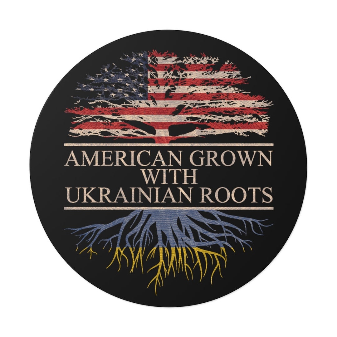 American Grown With Ukrainian Roots Round Vinyl Sticker | USA Flag Tree ...