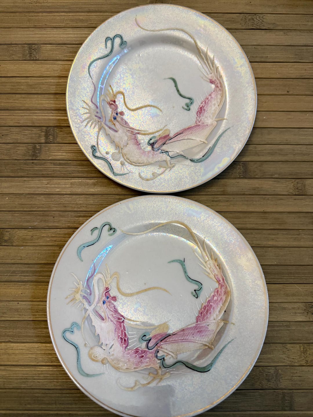 Vintage Dragon Ware Chinese Two Side Plates With Raised Decor, With ...