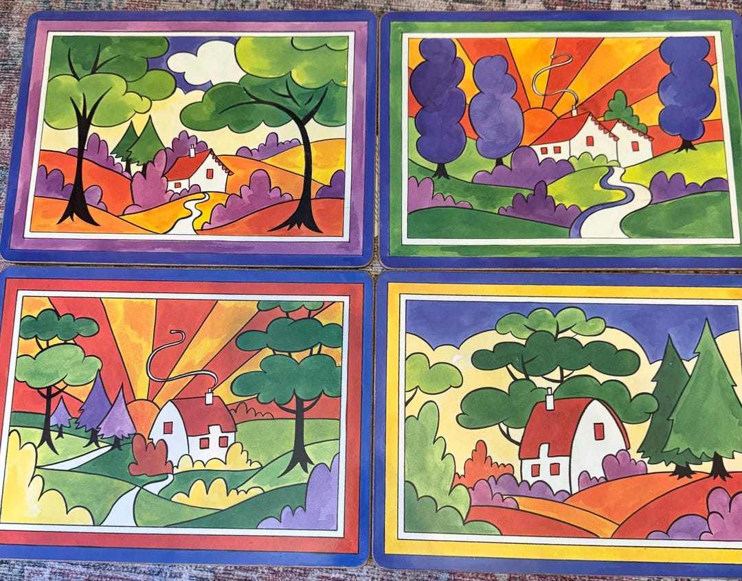 Vintage Past Times Clarice Cliff Table Mats Set X 4 Cork Backed ~ Rare ...