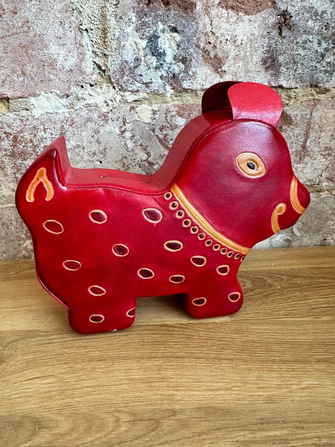 Vintage Dog Puppy, Piggy Bank / Money Case, Embossed Leather - Etsy