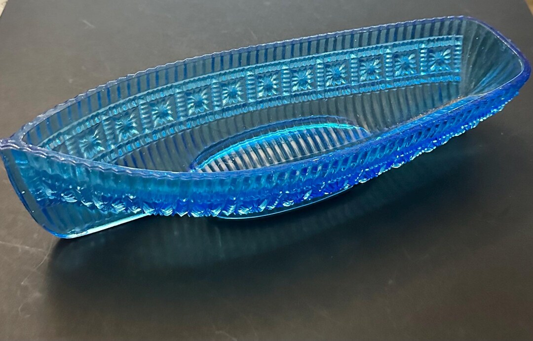 Vintage Blue Glass Daisy Block Pattern - Row Boat - Large Piece - Etsy