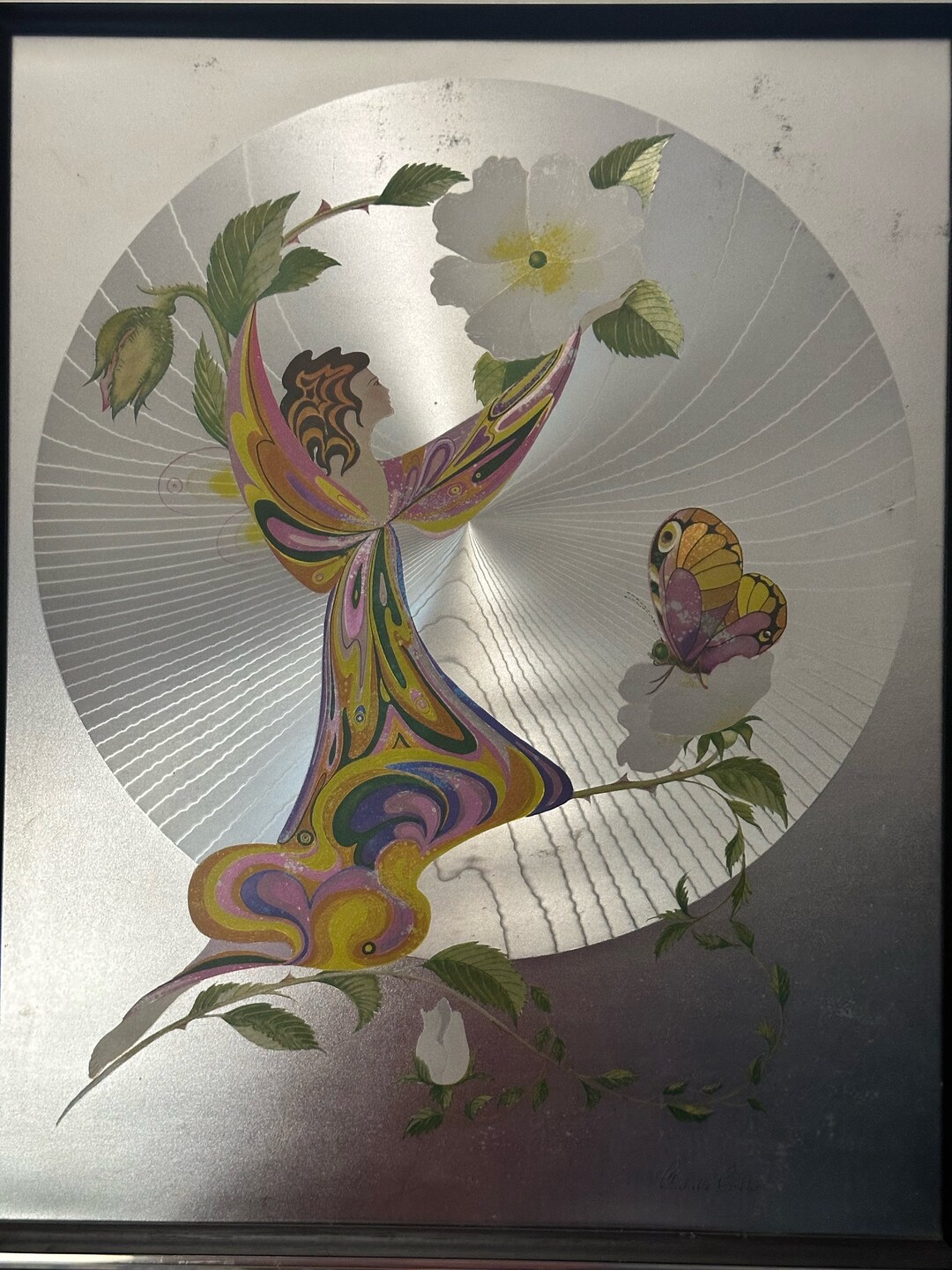 Vintage Michelle Emblem Rose Nymph / Fairy Foil Print - 20 Inches High ...
