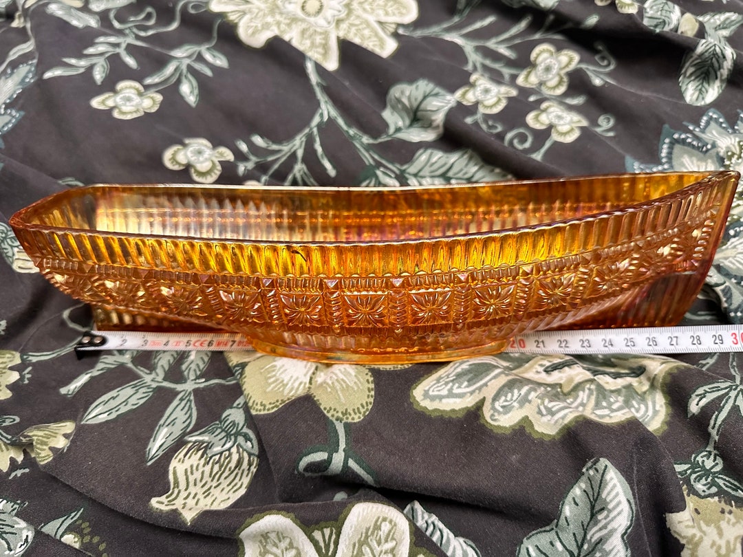 Carnival Glass Daisy Block Pattern - Row Boat - Orange / Amber - Large ...