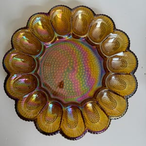 Carnival Glass Deviled Egg Plate Amber Glass Vintage Dish / Platter ...