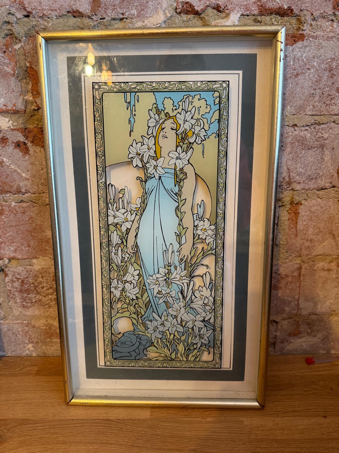 Mucha Vintage Glass Panel With Box Frame Beautiful Art Nouveau Designer ...