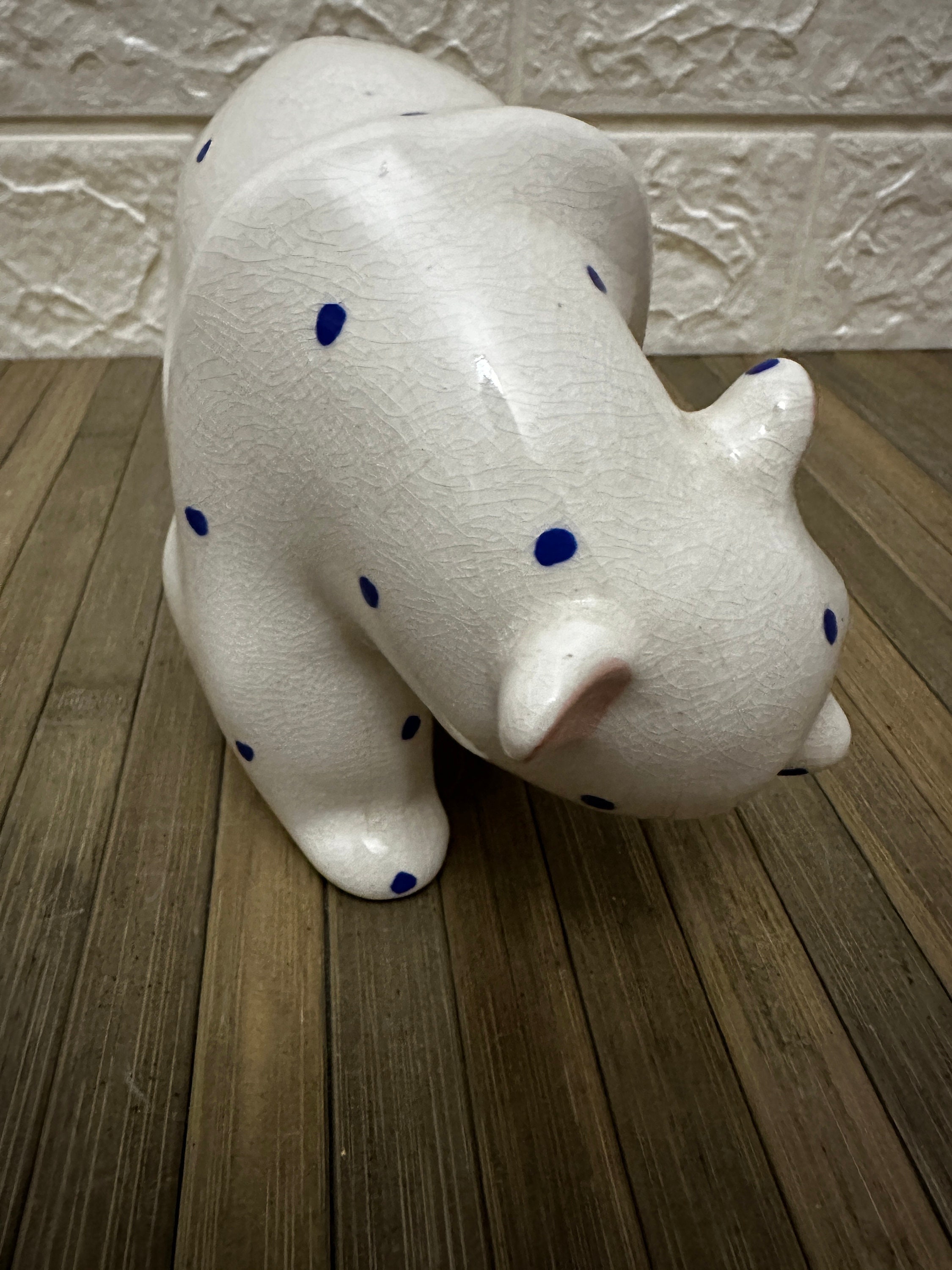 Vintage Plichta Pottery Blue Spotted Bear - Pottery Animal - Etsy