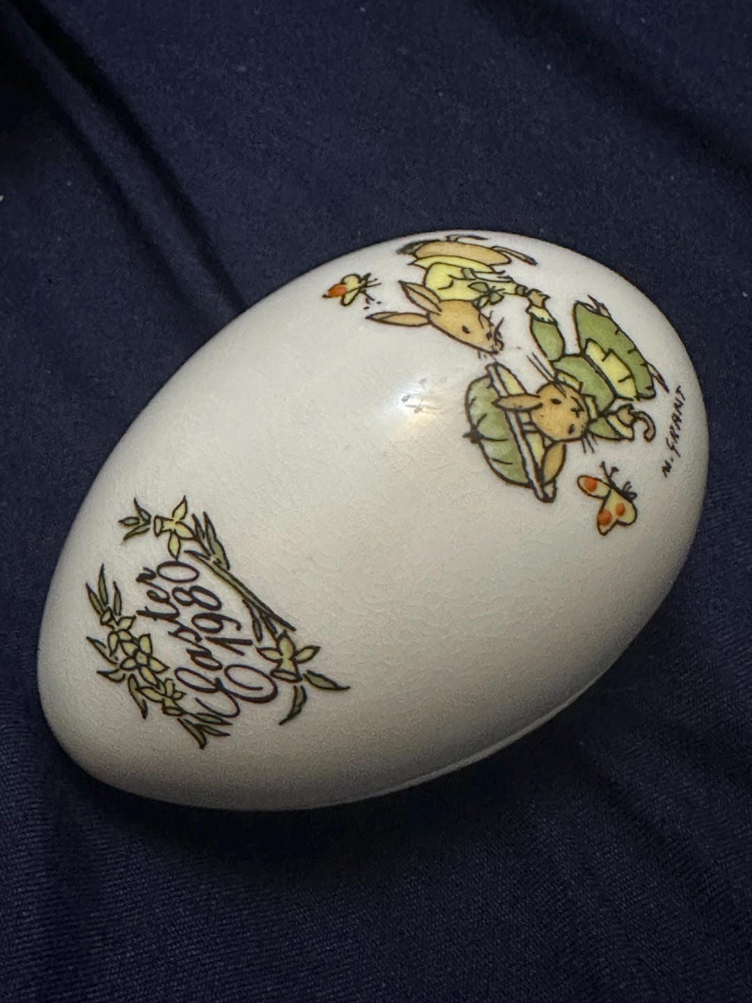 Vintage Caverswall - M Grant Bunny Rabbit Illustrated Egg Shaped ...