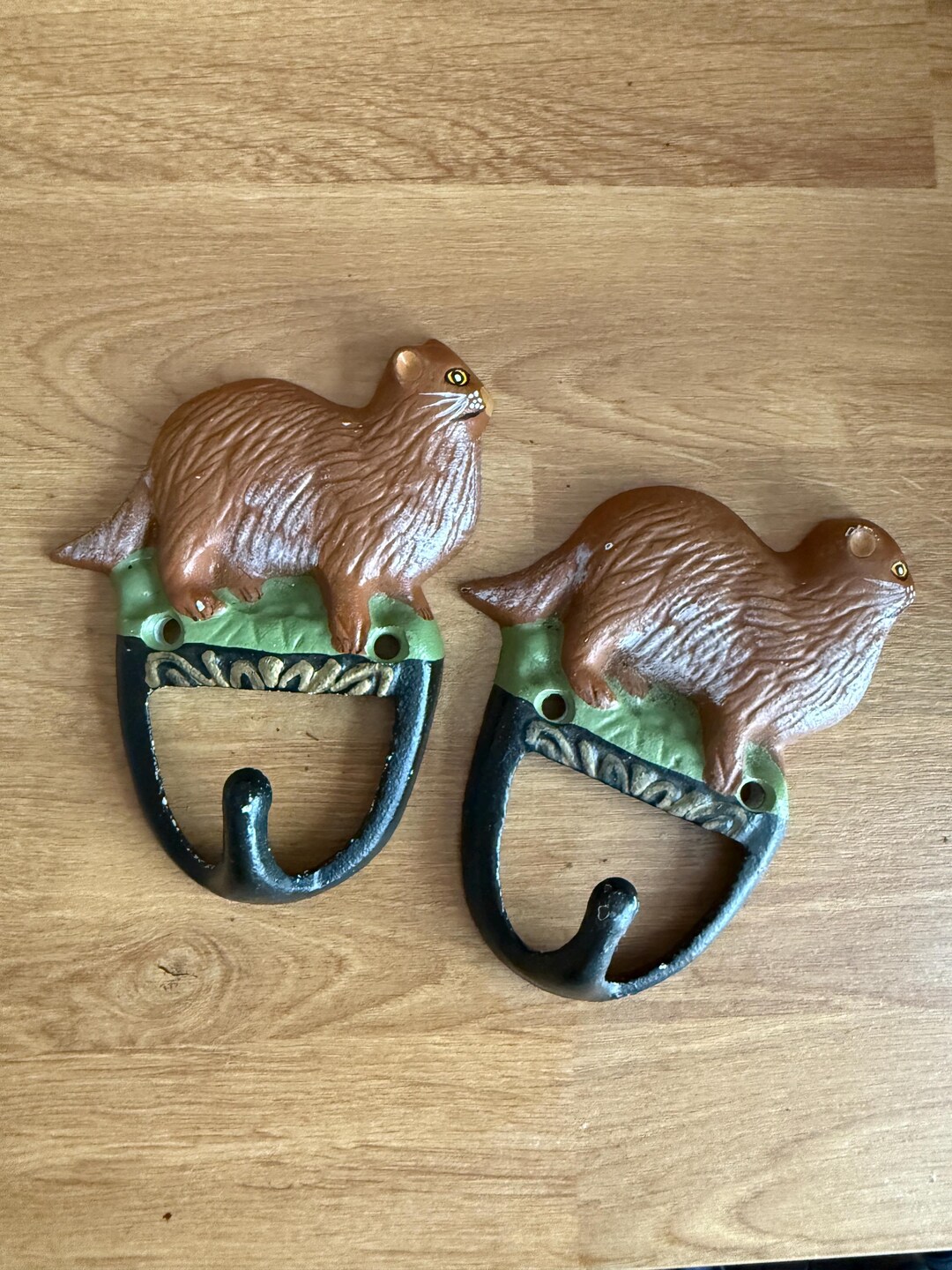 Vintage Pair Cast Iron Hangers - Cat Design - Etsy