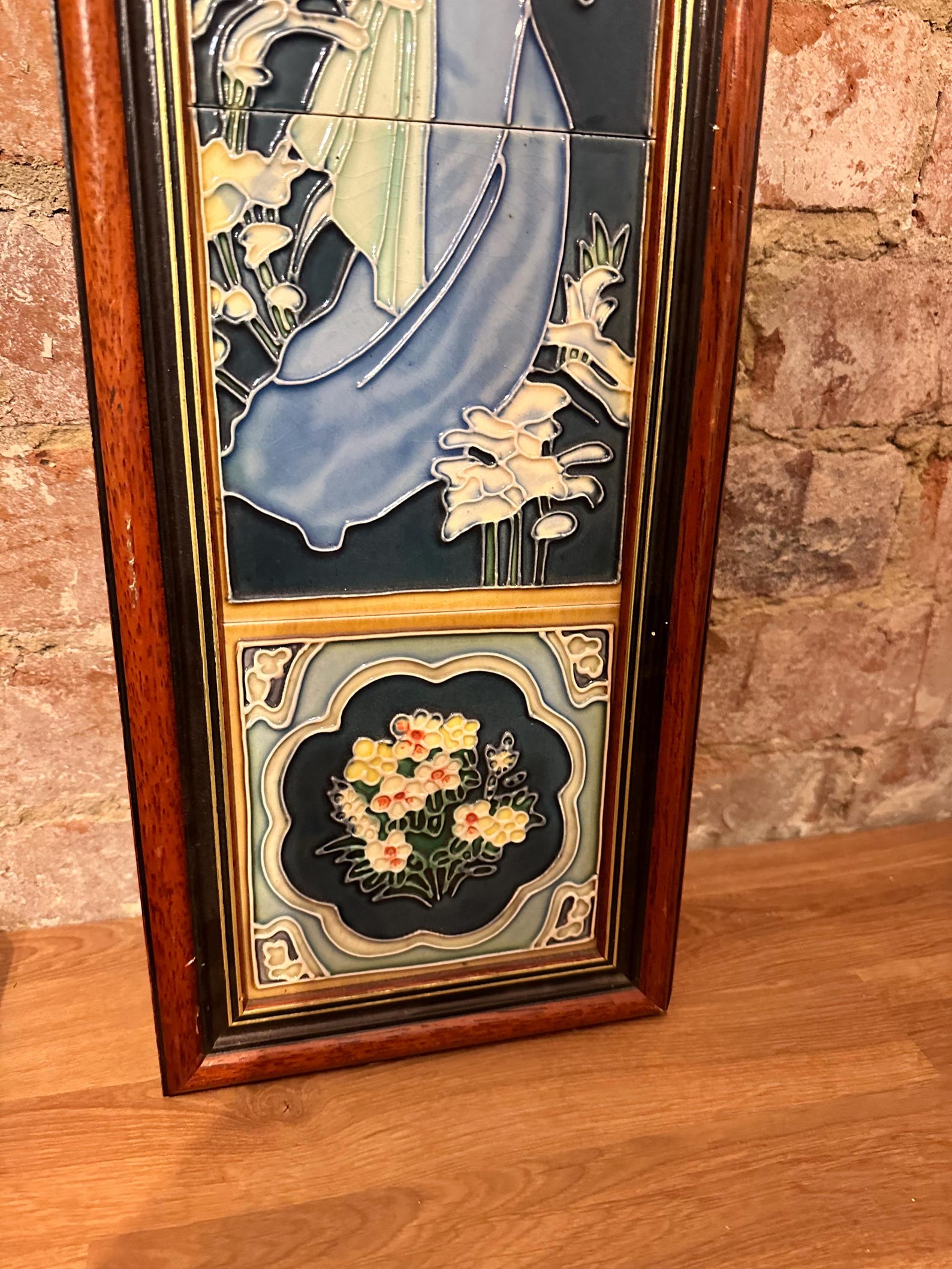 Vintage Set of Alphonse Mucha Style Tiles - Framed Art Noveau Display ...