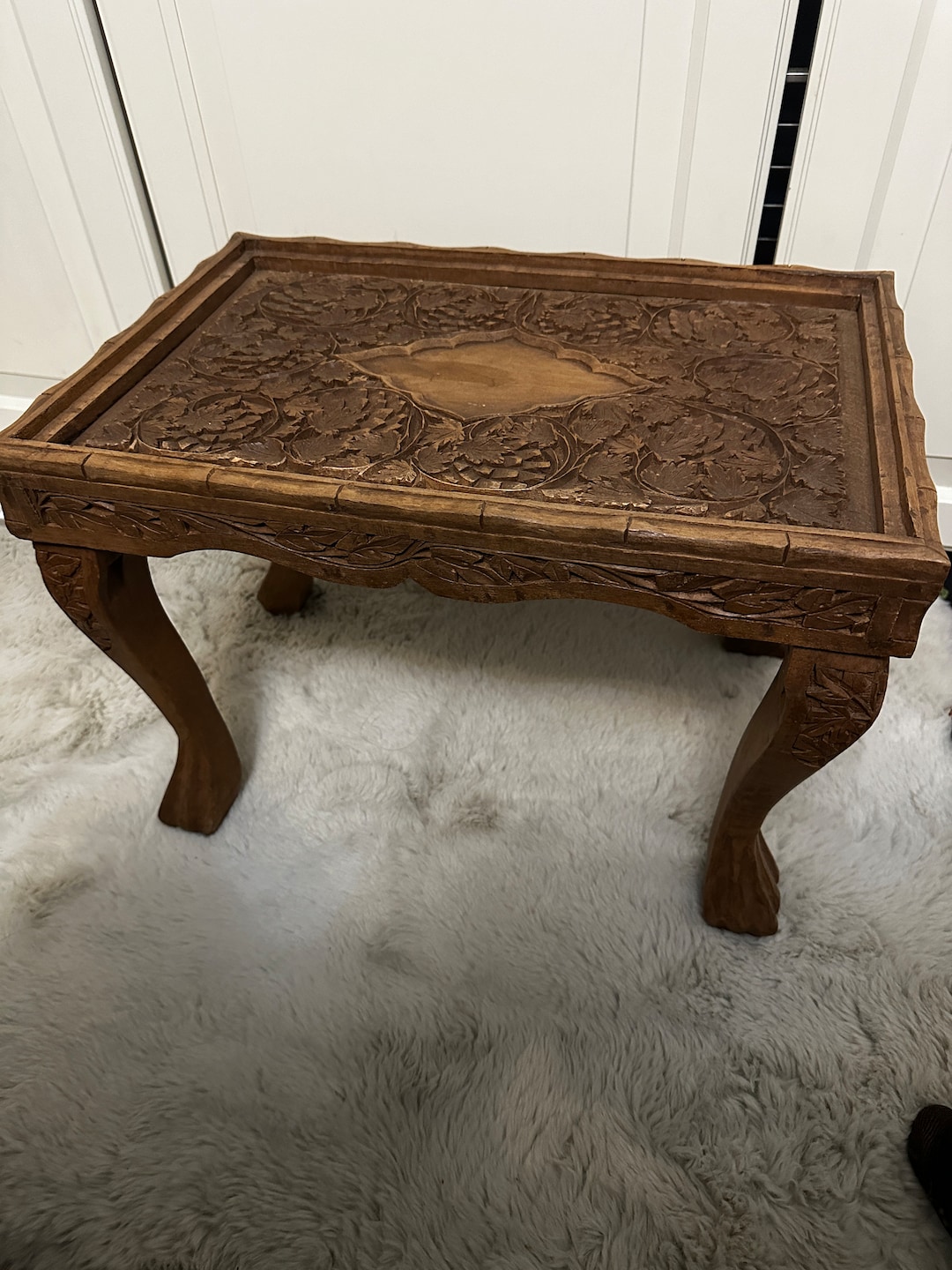 Vintage Carved Wooden Side Table - Etsy
