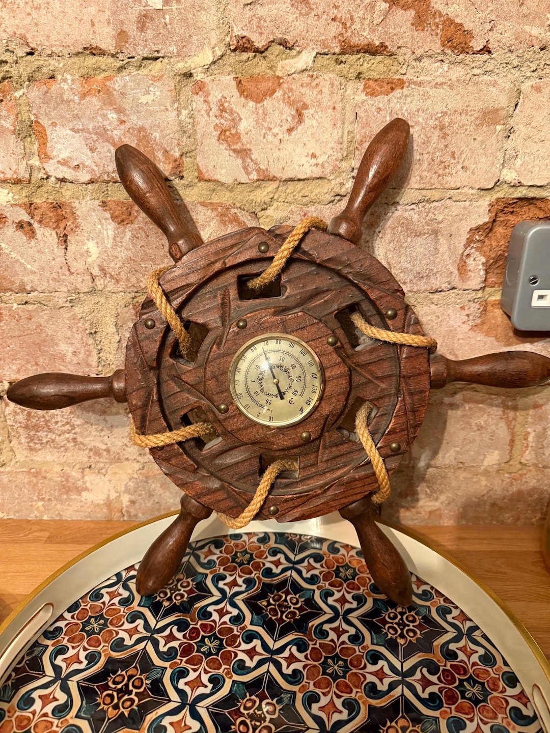 Vintage Ships Wheel and Rope Style Thermometer. Wood and Rope ...