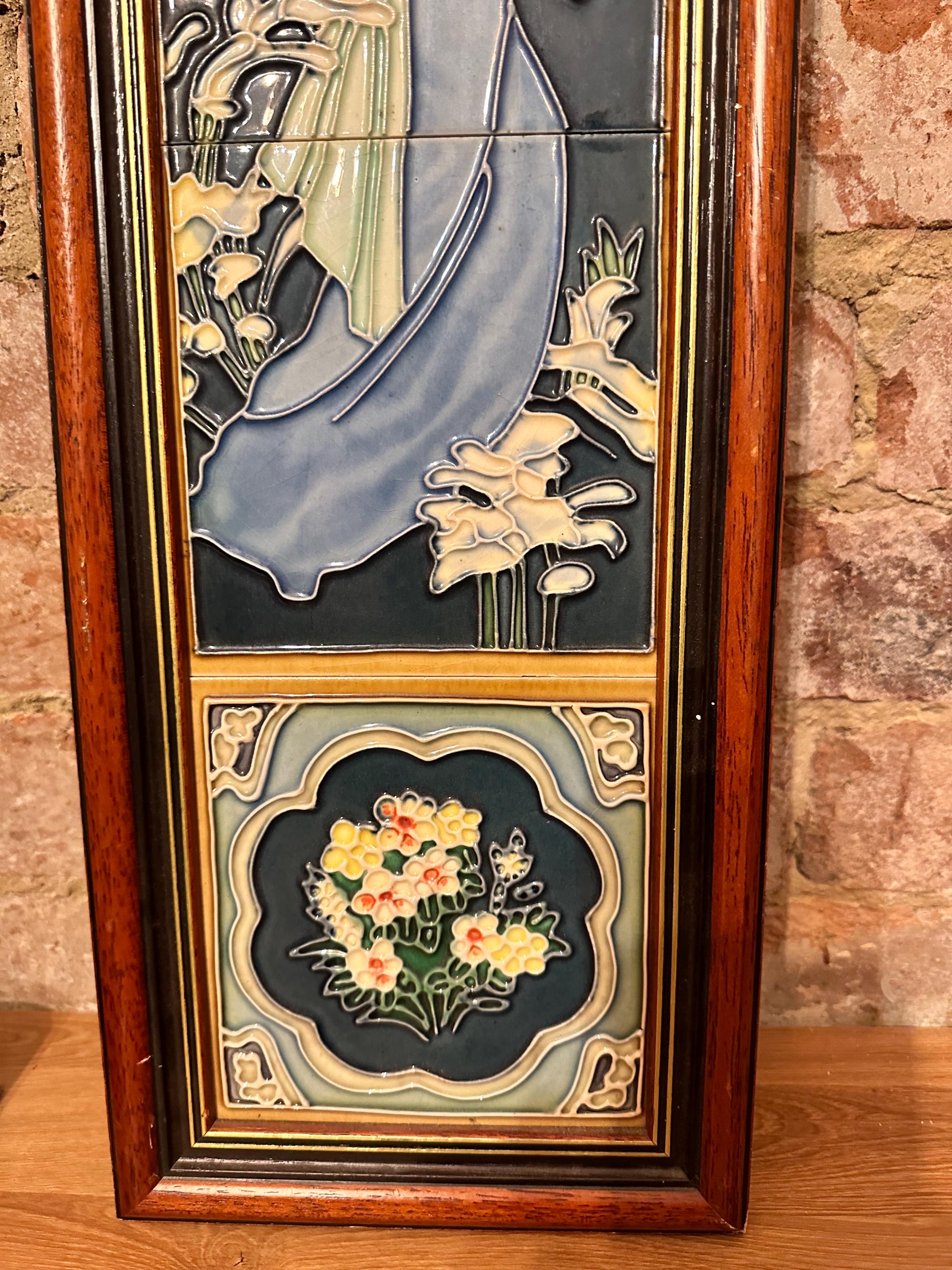 Vintage Set of Alphonse Mucha Style Tiles - Framed Art Noveau Display ...