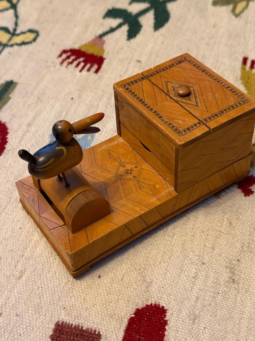Vintage Mid Century Cigarette Box With Bird Duck Dispenser Wood ...