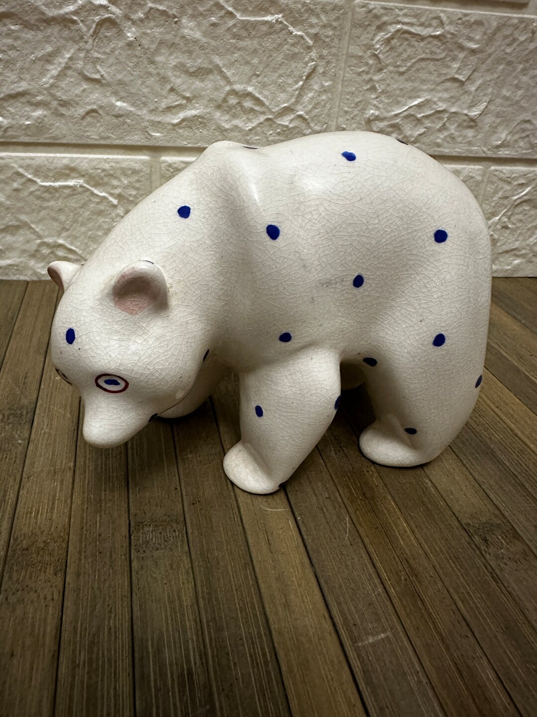 Vintage Plichta Pottery Blue Spotted Bear - Pottery Animal - Etsy