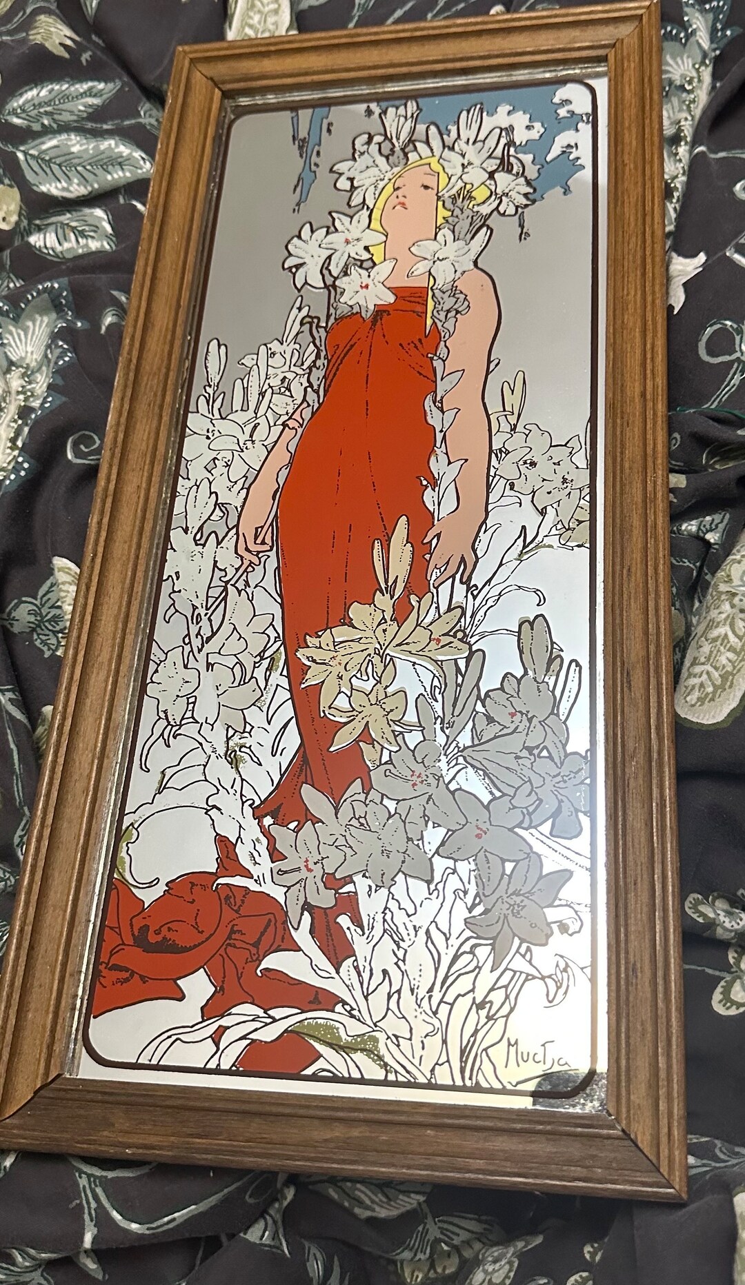 Vintage Alphonse Mucha Mirror - Lady in Red Dress - Wall Display - Etsy